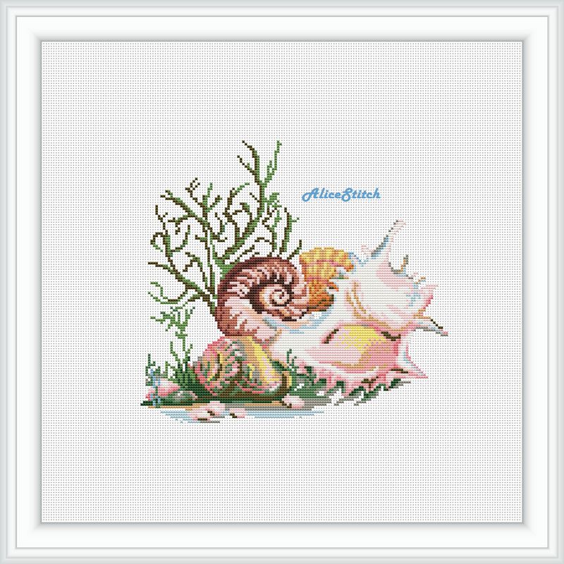 Cross stitch pattern Seashells Corals Sea marine natural | Inspire Uplift