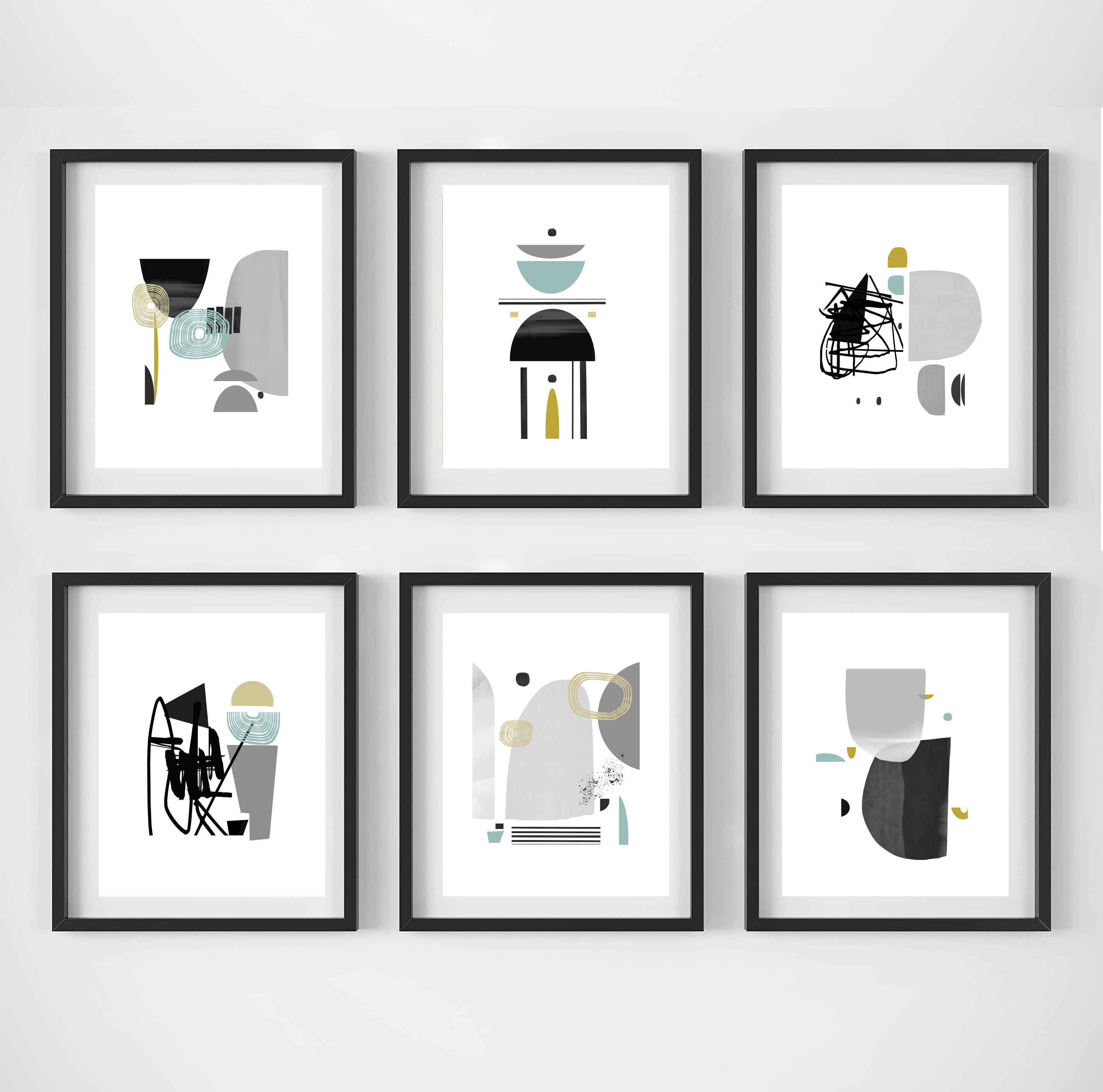 Gray Prints Scandi Art Geometric Modern Art 6 Piece Wall Art - Inspire Uplift