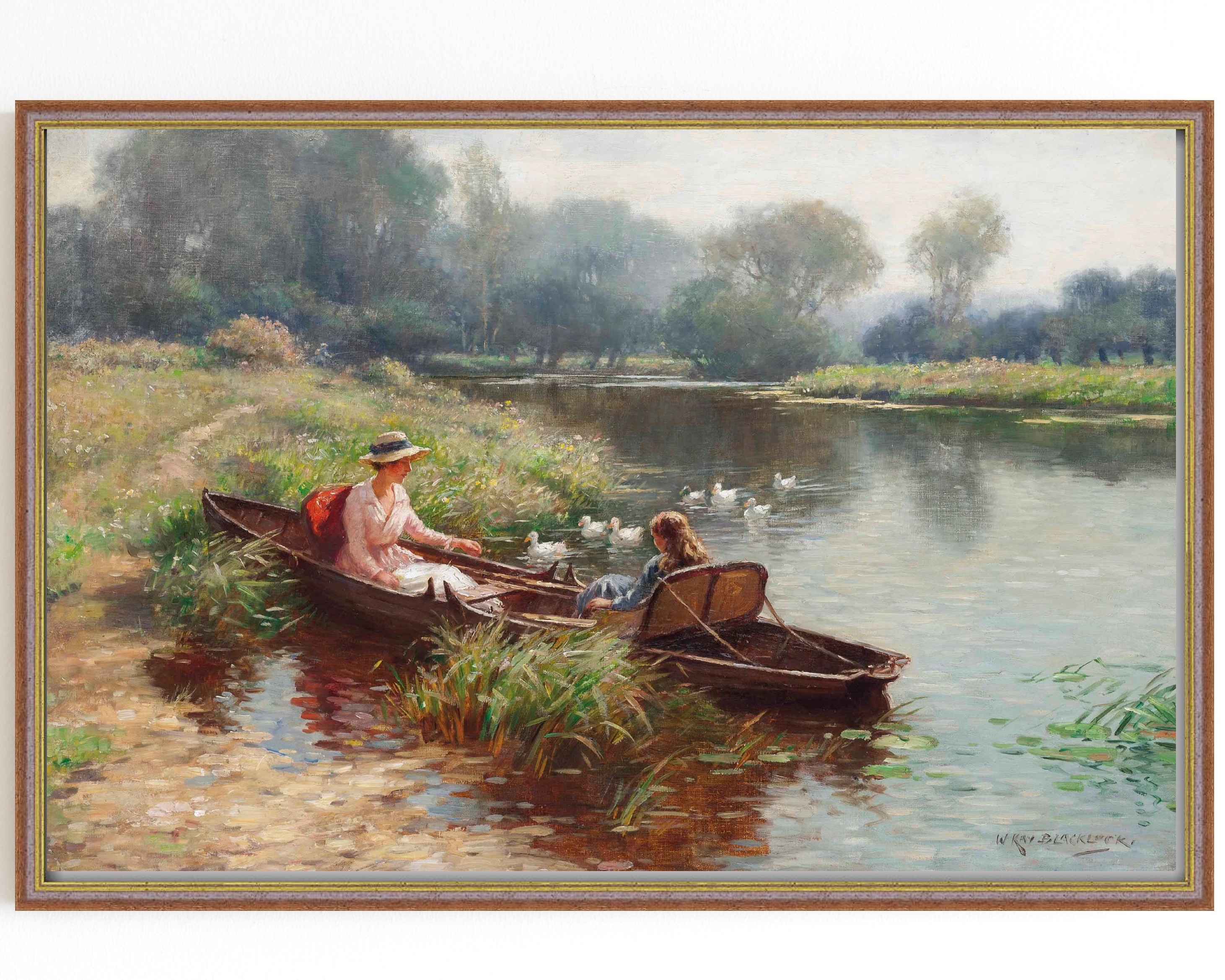 CANVAS ART PRINT | Boating on the River Oil Painting | Vinta - Inspire ...