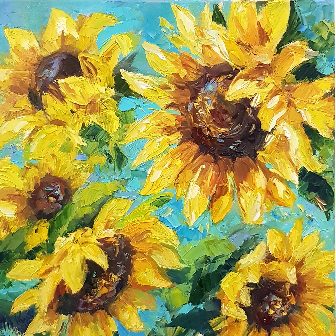 Sunflower Oil Painting Impasto Original Art Flower | Inspire Uplift