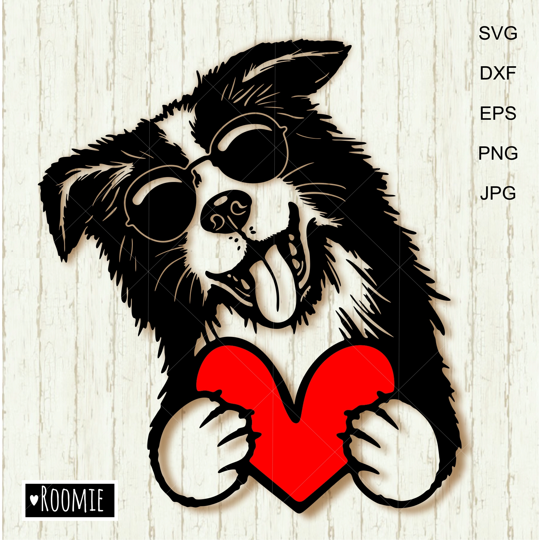Border Collie With Valentine Heart And Sunglasses Svg For Cr | Inspire ...