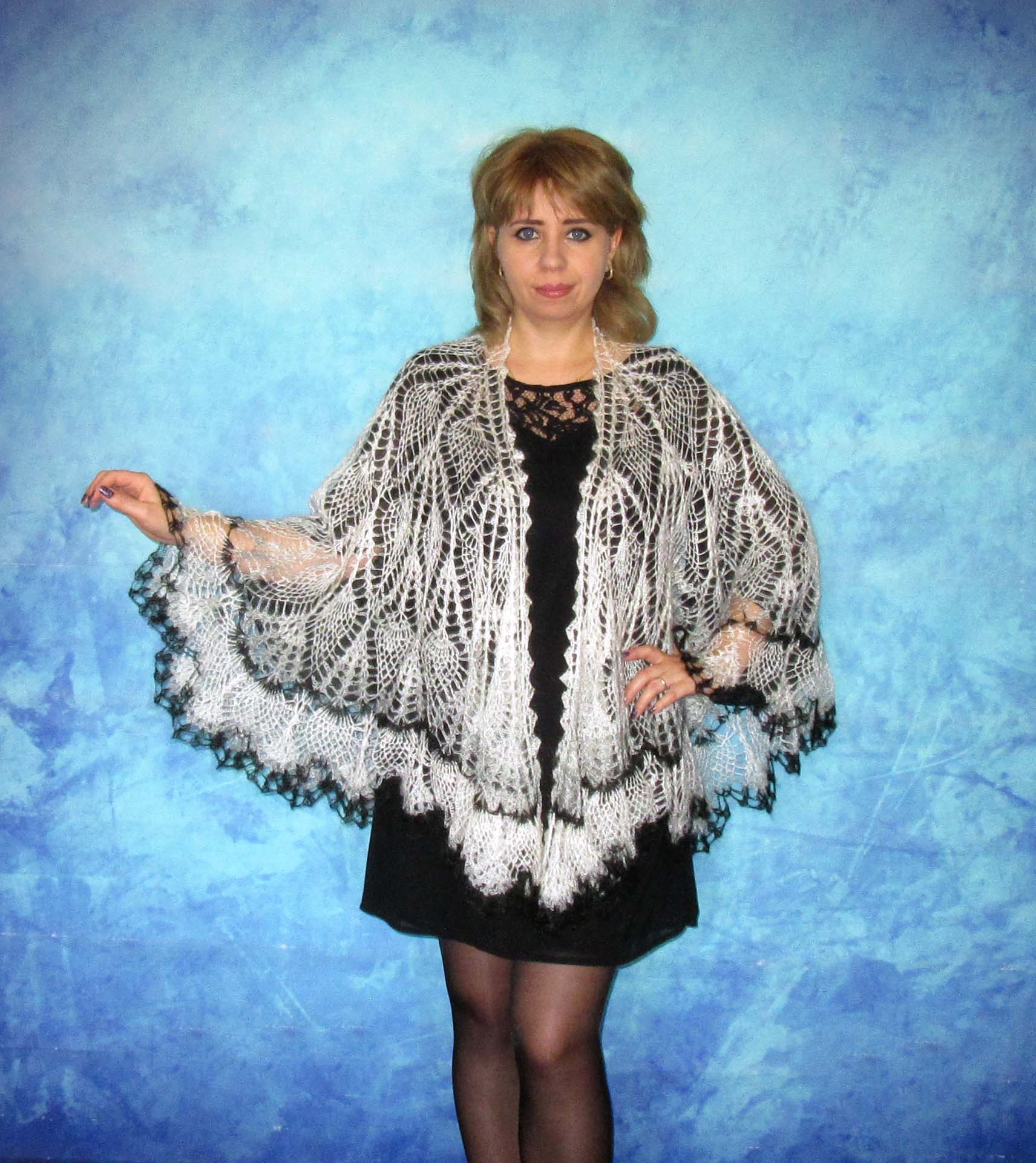 White with black border shawl, Russian Orenburg crochet wrap - Inspire ...