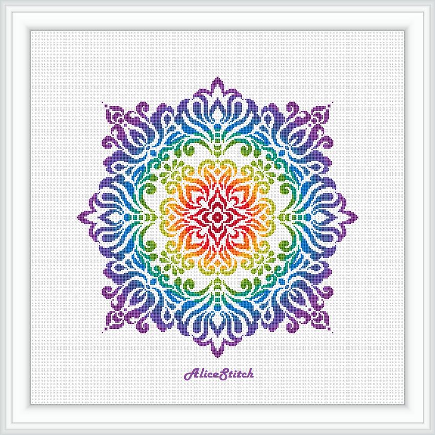 Cross stitch pattern Mandala Damask east ornament Rainbow pa | Inspire ...