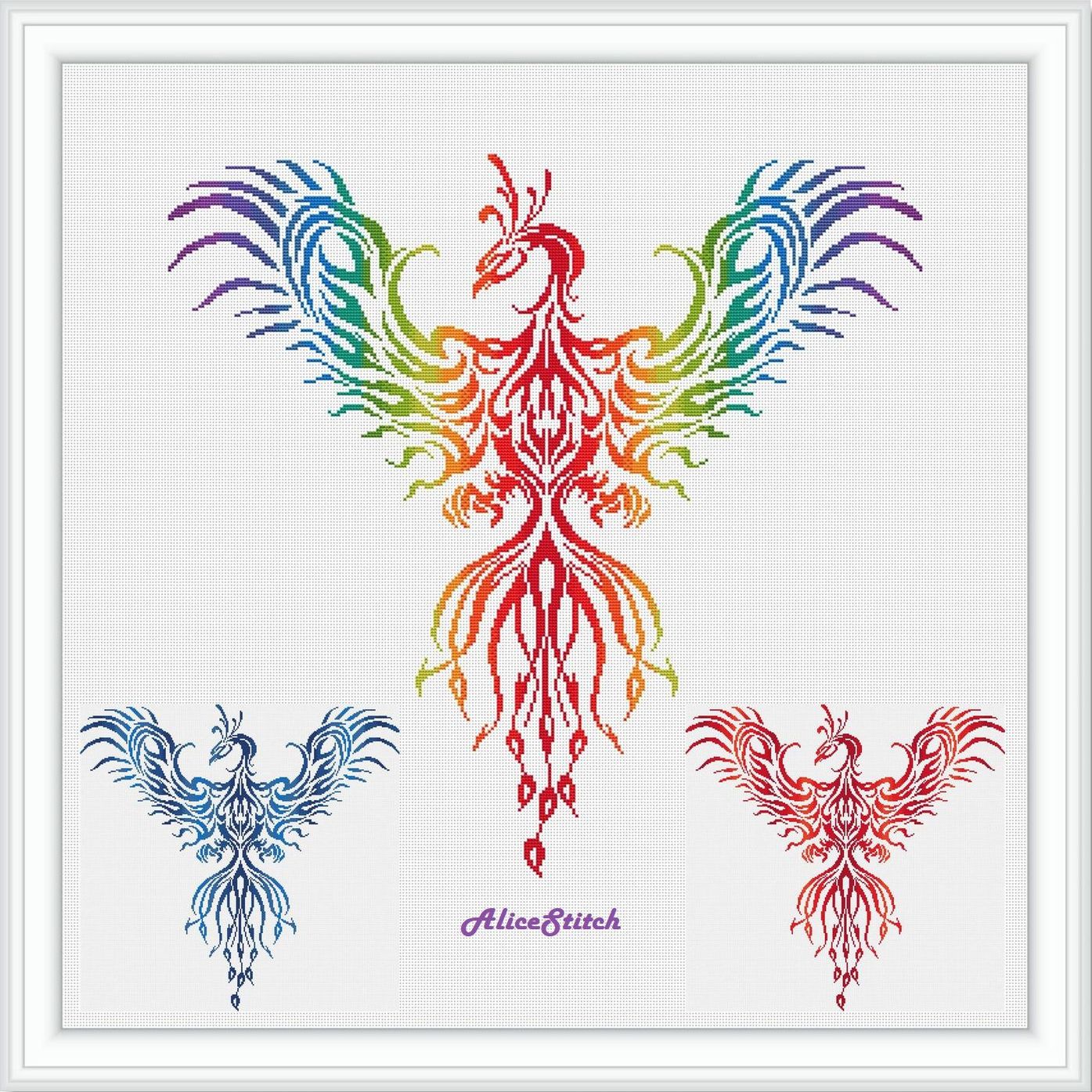 Cross stitch pattern bird phoenix abstract rainbow | Inspire Uplift