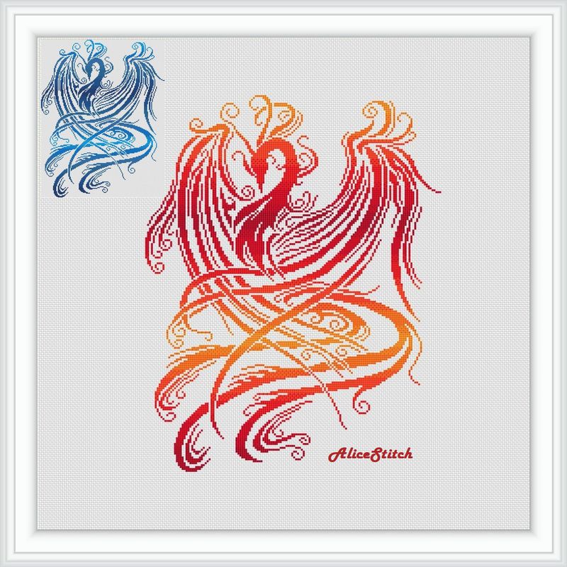 Cross stitch pattern Bird Phoenix Monochrome Ornament abstra | Inspire ...