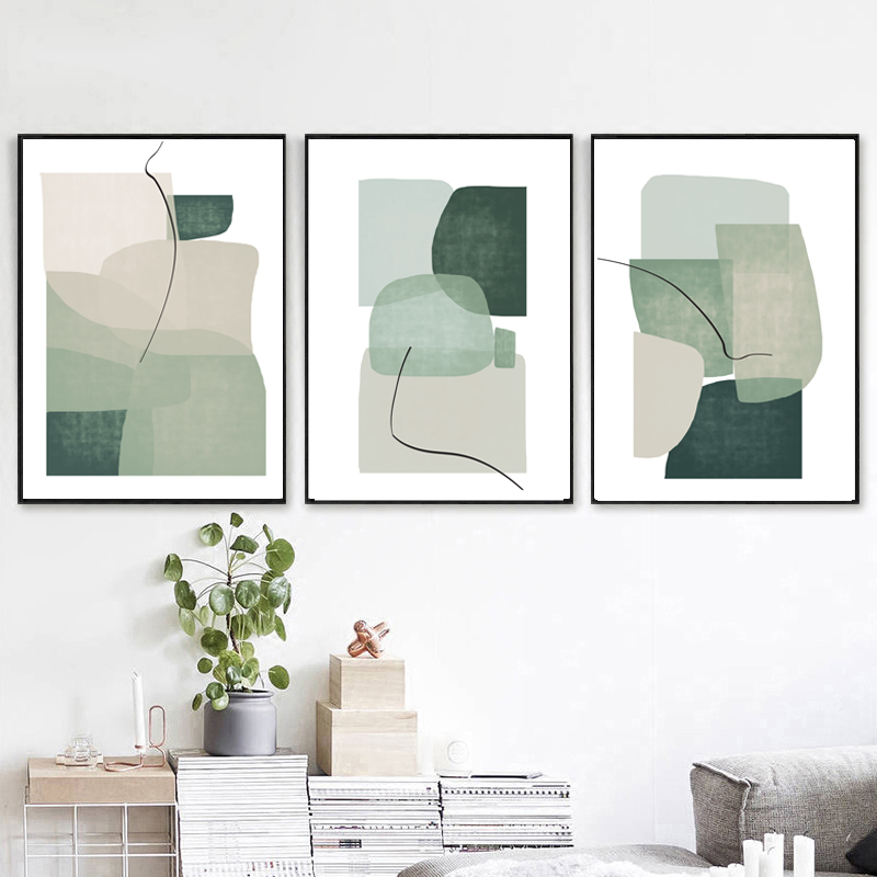 Abstract Print Gree Gray Wall Art Set Of 3 Prints Large Art | Inspire ...