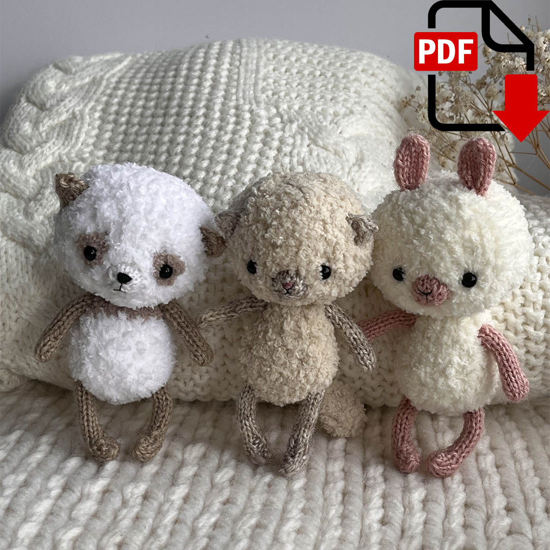 Plush toys 3 in 1 knitting pattern Panda, Cat and Bunny amig | Inspire ...