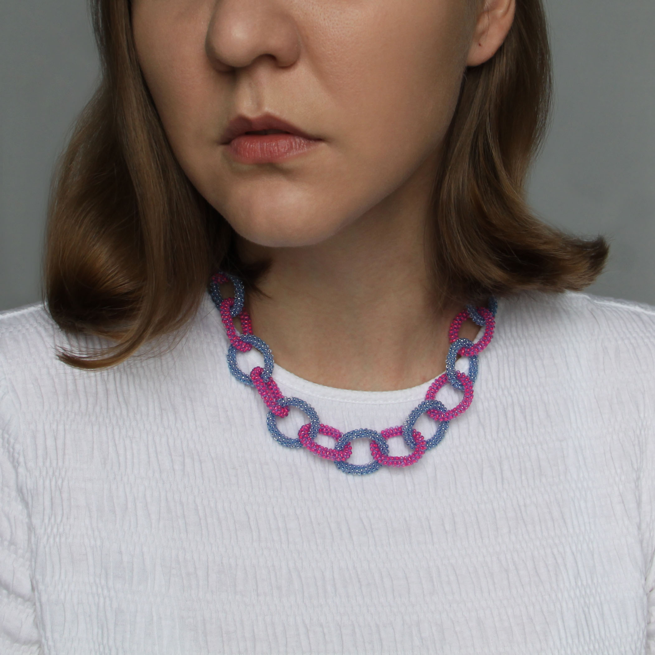 Colorful pink and blue beaded necklace, statement jewelry | Inspire Uplift