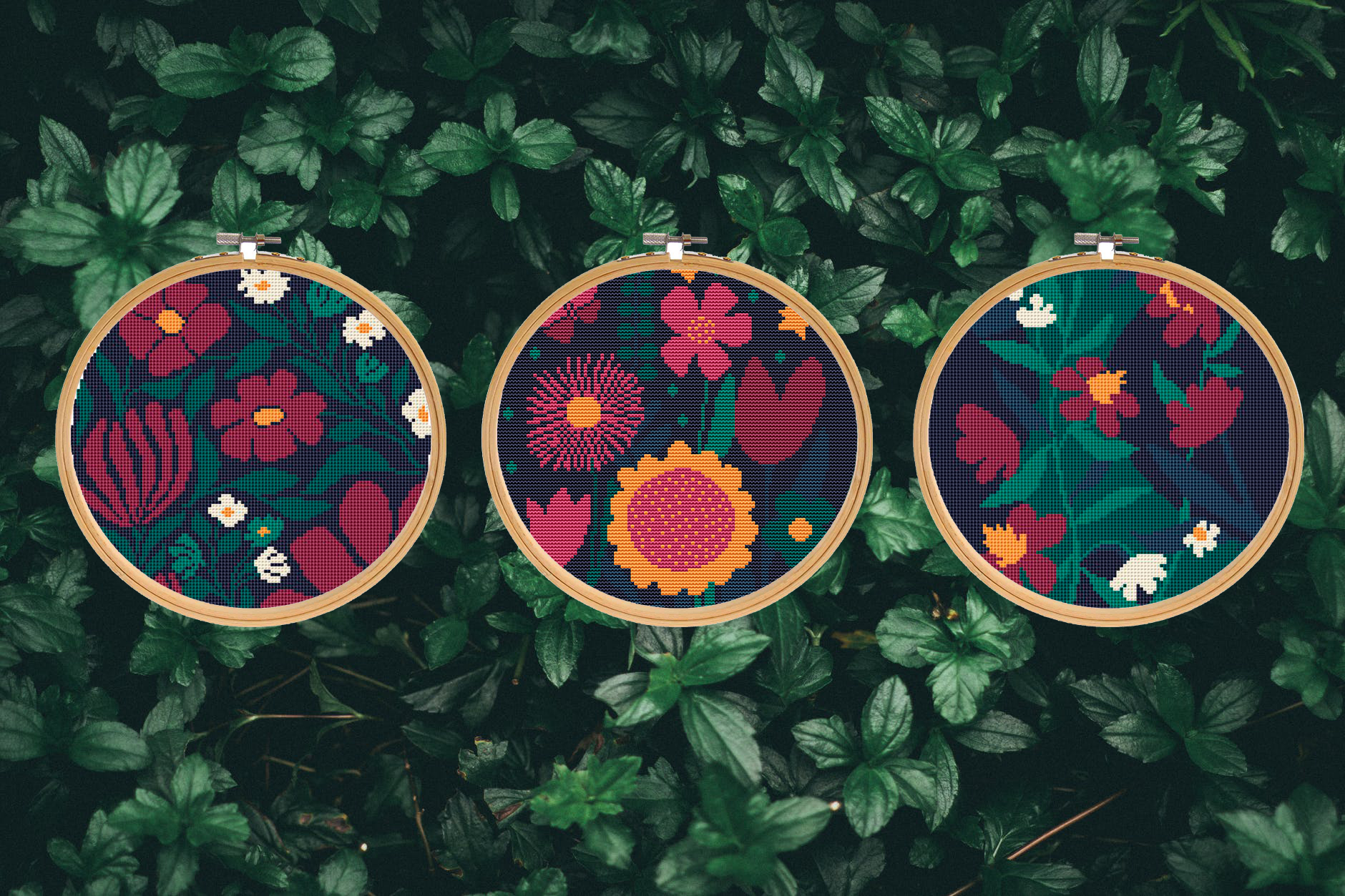 3 emerald boho cross stitch pattern PDF digital | Inspire Uplift