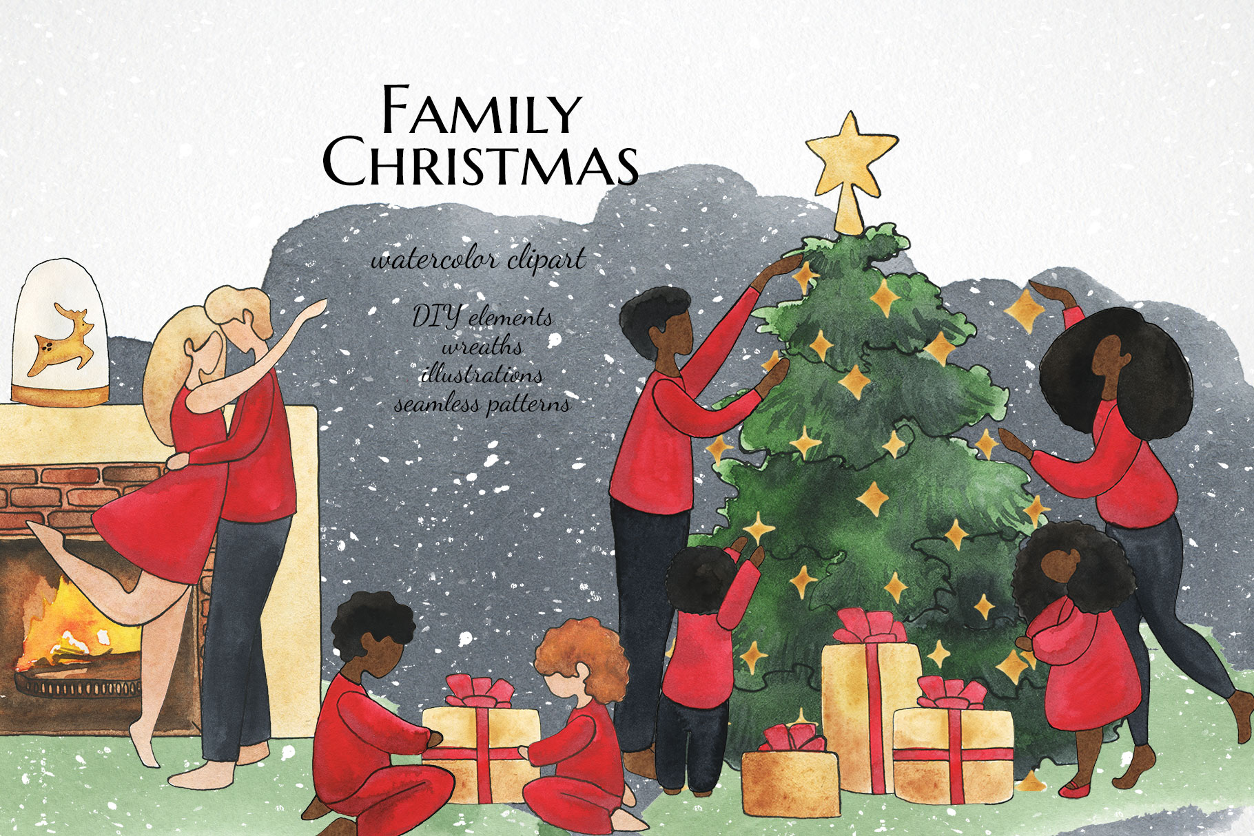 Family Christmas clipart, Watercolor illustrations - Inspire Uplift