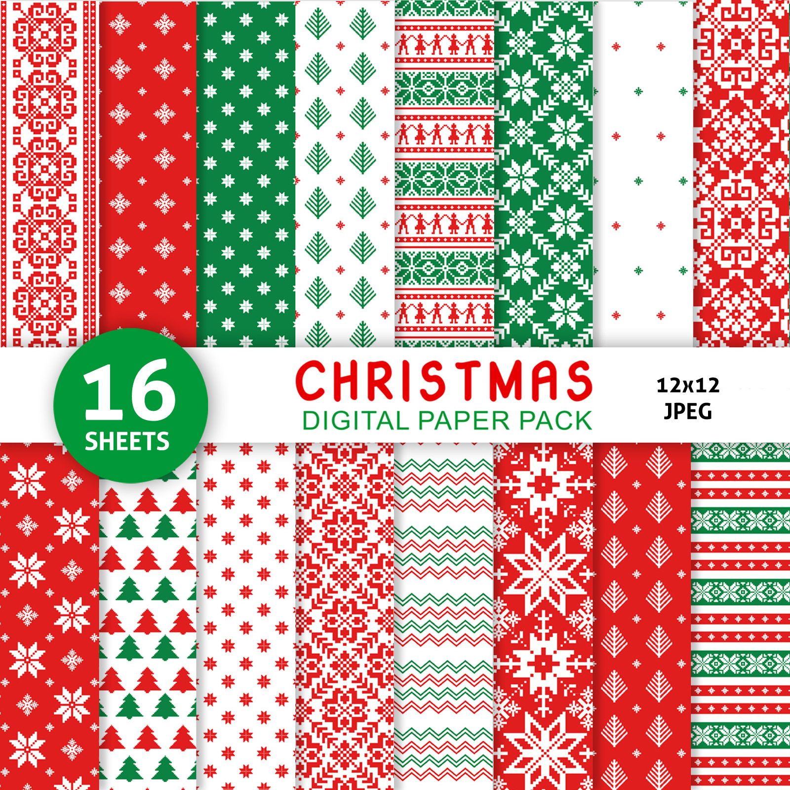 Christmas Digital Paper Pack, knitted seamless patterns | Inspire Uplift