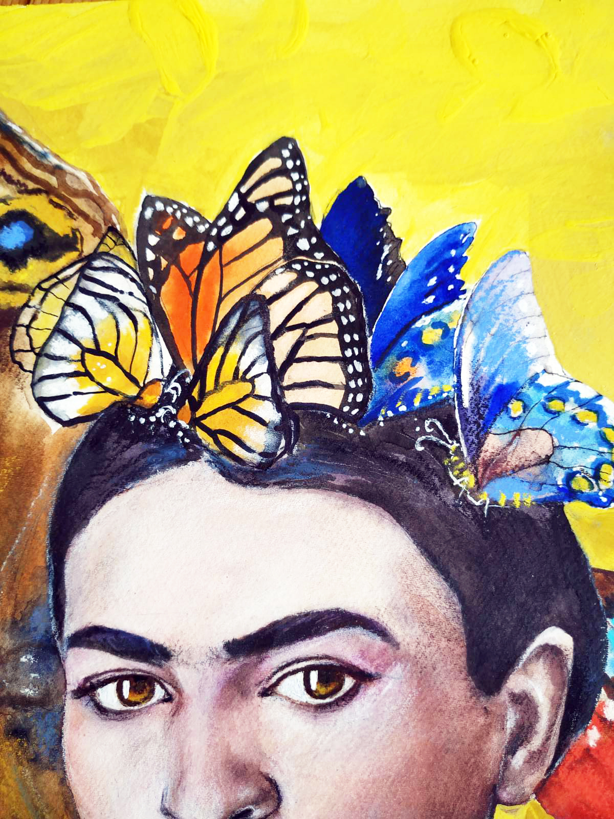 Frida Kahlo portrait with butterfies wreath, Feminist gift, | Inspire ...