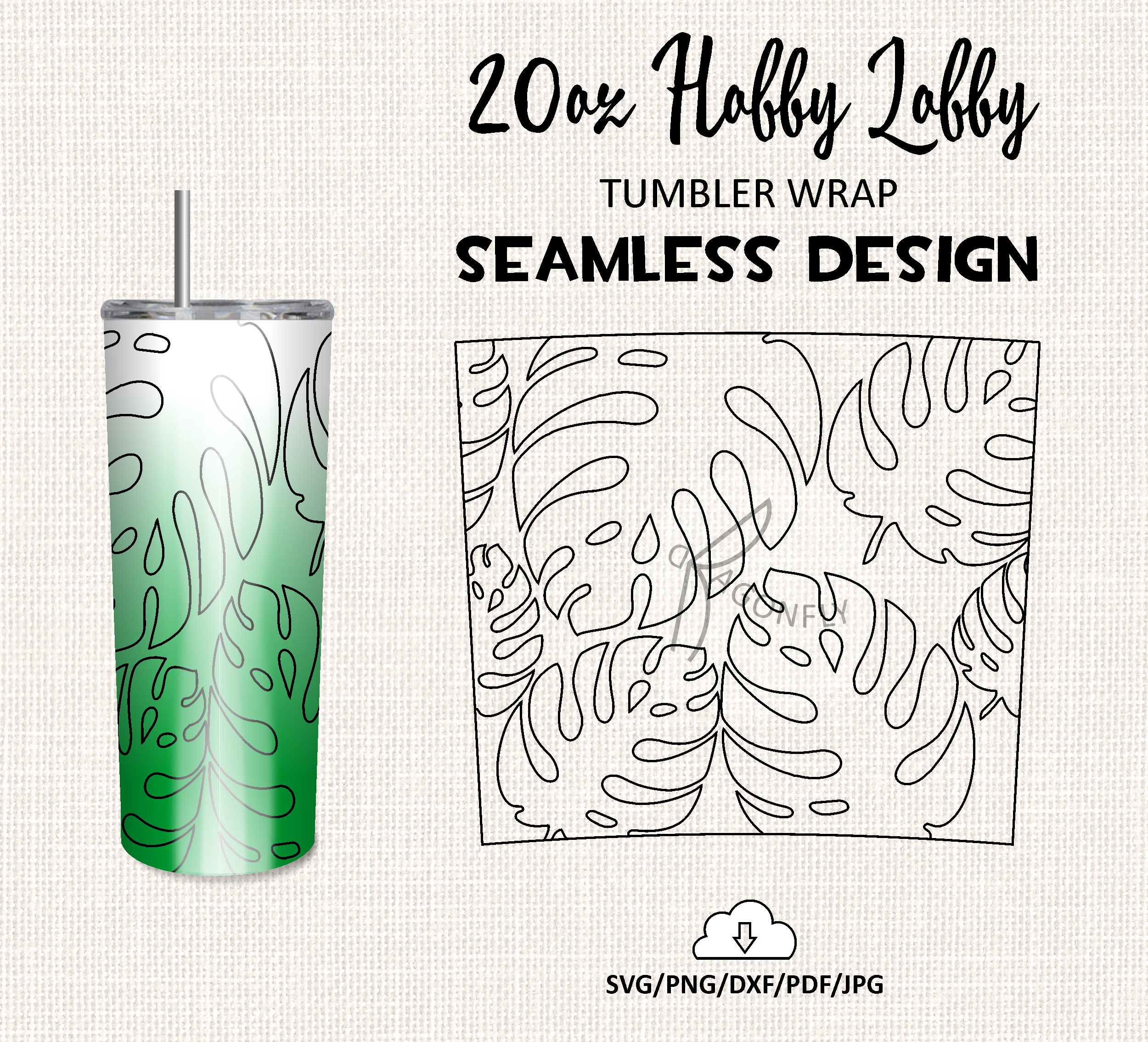 monstera Burst tumbler template / 20 Oz Hobby lobby Tumbler | Inspire ...