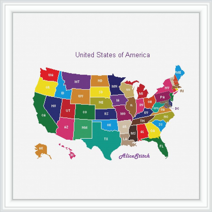 Cross stitch pattern patchwork map United States America USA | Inspire ...