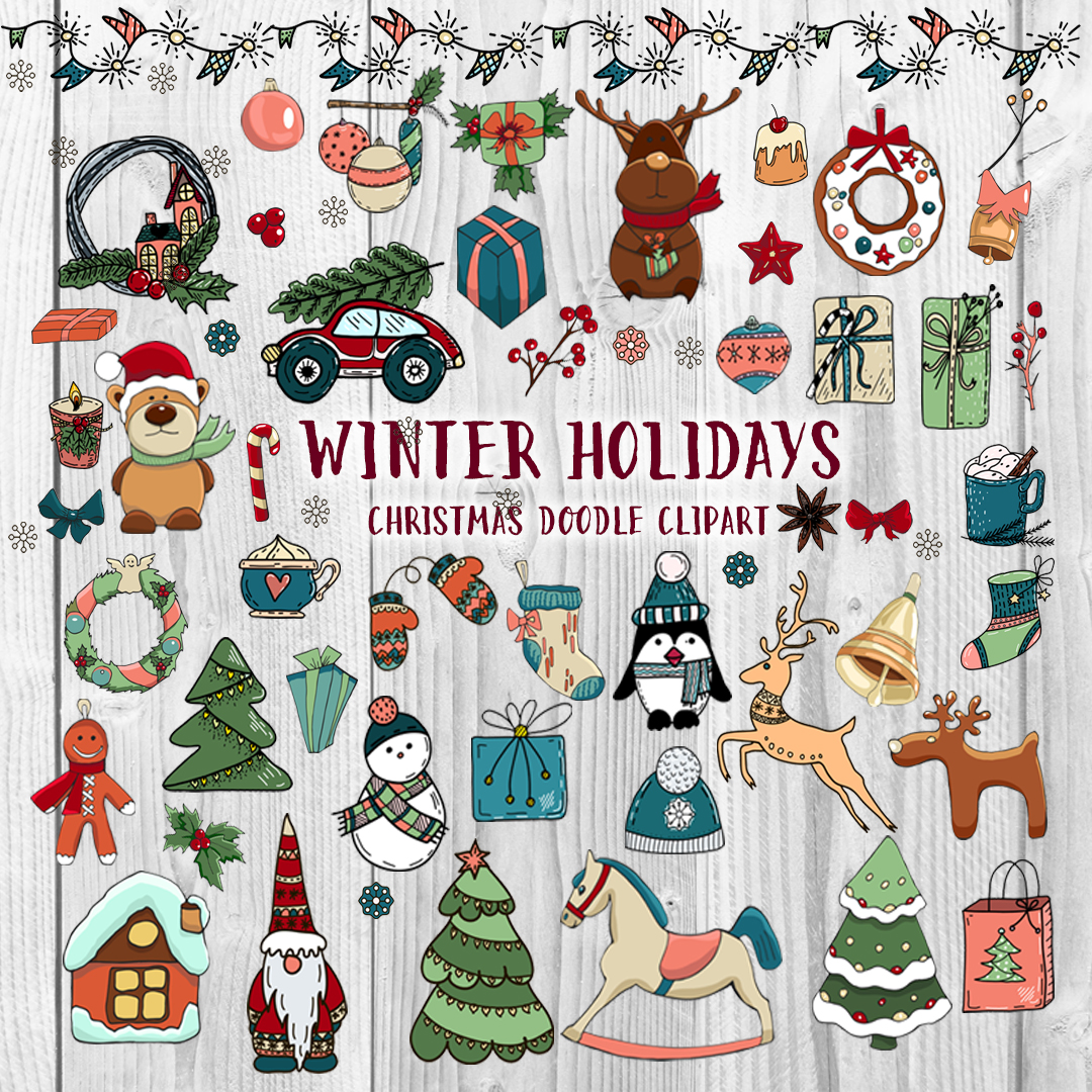 Christmas PNG doodles clipart, winter holiday clipart, Cute | Inspire ...