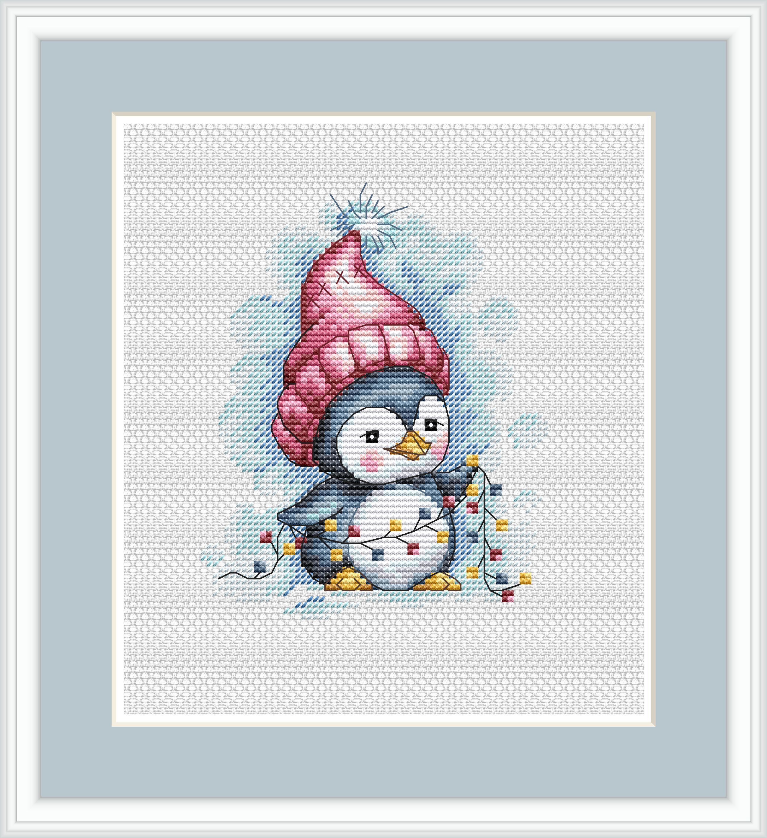 Penguin with Lights Cross Stitch Pattern | Inspire Uplift
