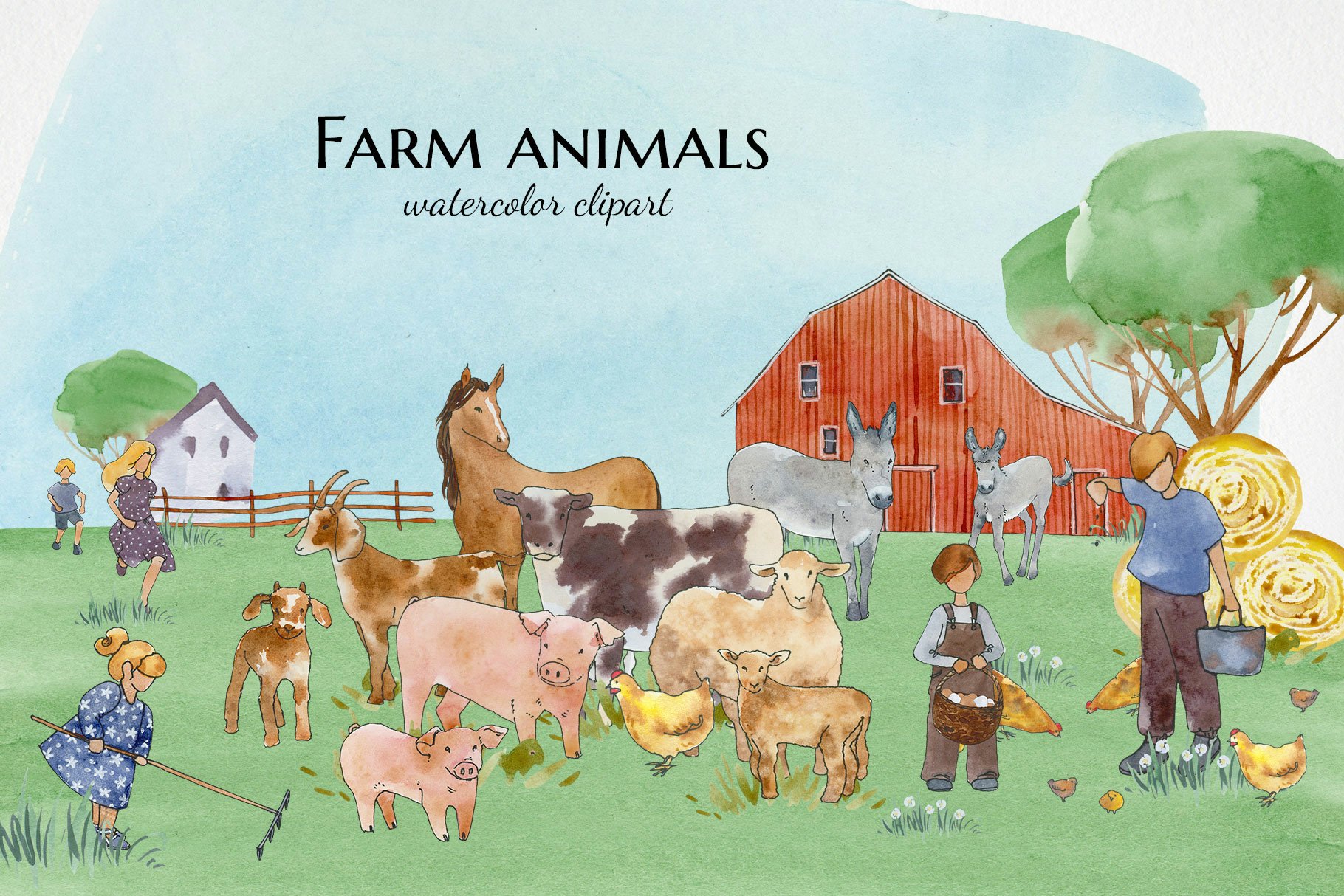 Farm animals clipart, Watercolor kids illustrations | Inspire Uplift
