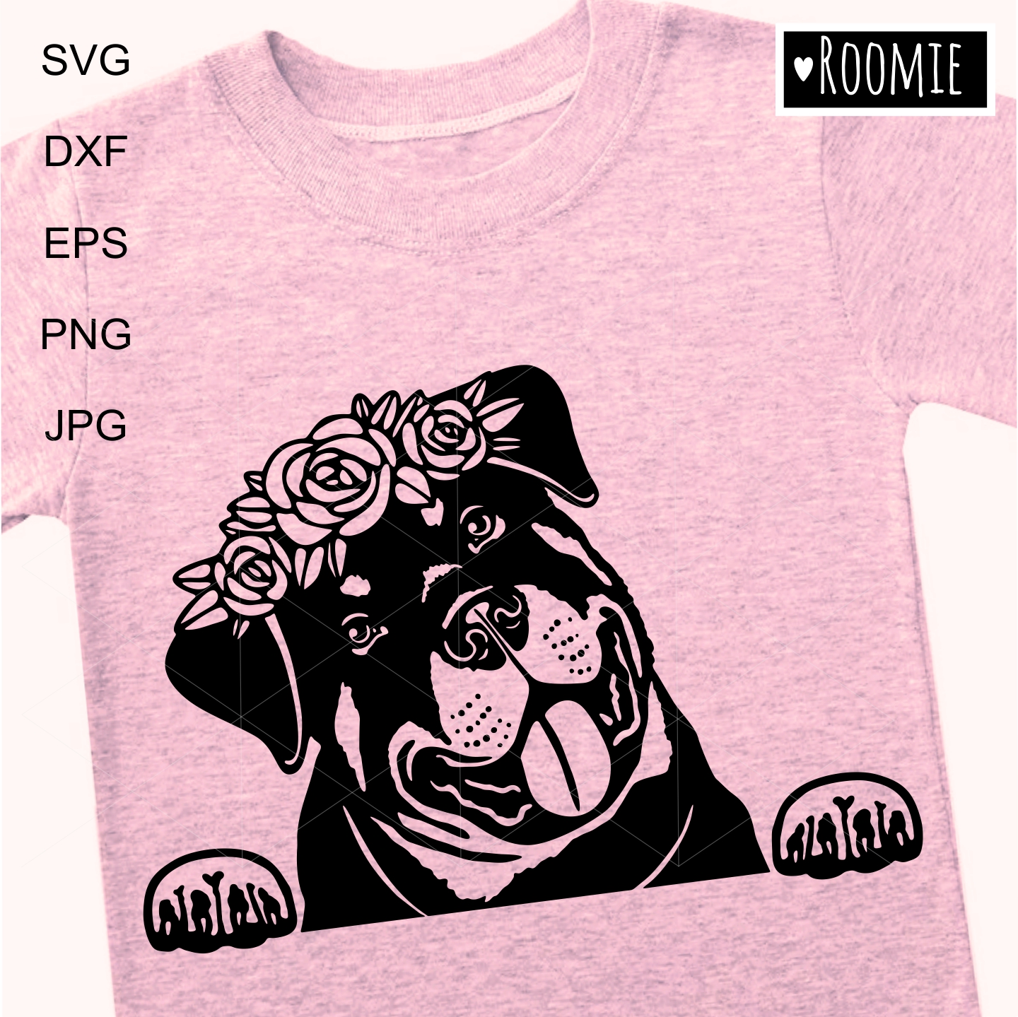 Rottweiler with flower crown svg Shirt Design for Cricut, Ro | Inspire ...
