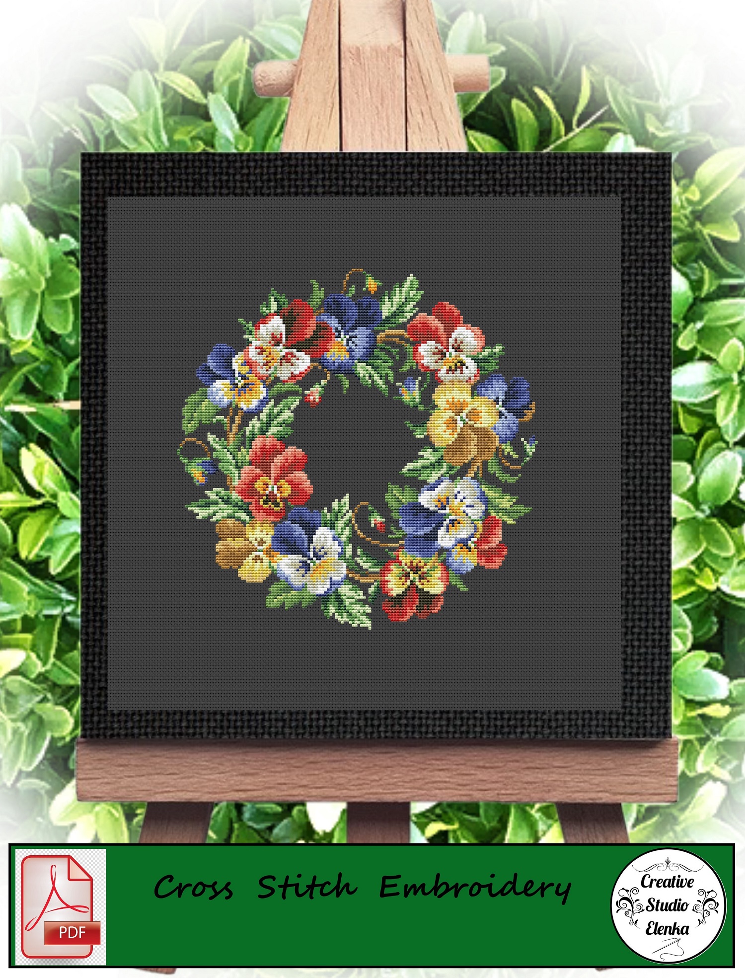 Vintage Cross Stitch Violet Wreath, Cross Stitch - Inspire Uplift