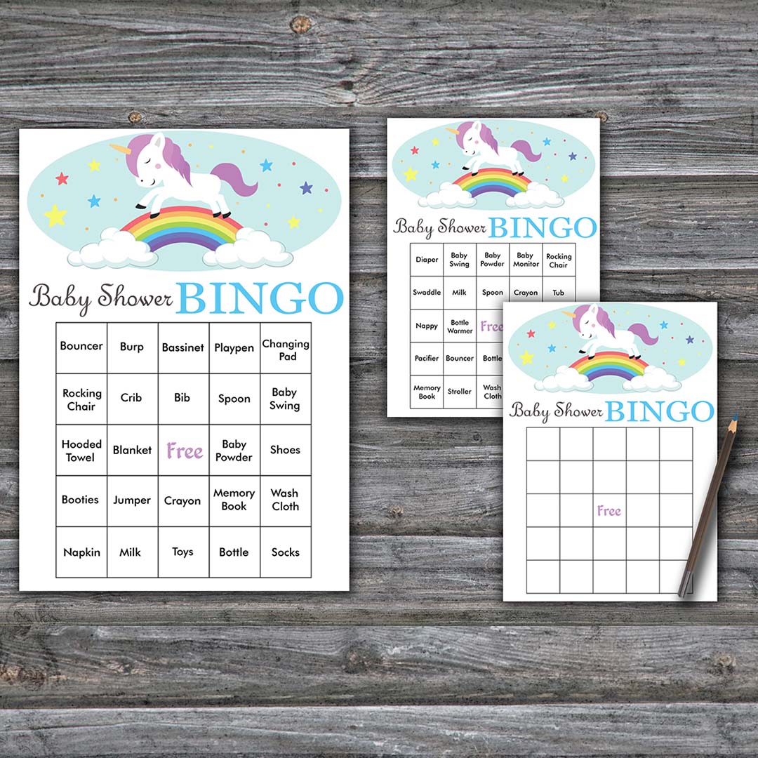60 Unicorn Baby Shower Bingo Cards,Rainbow Baby Shower Bingo - Inspire ...