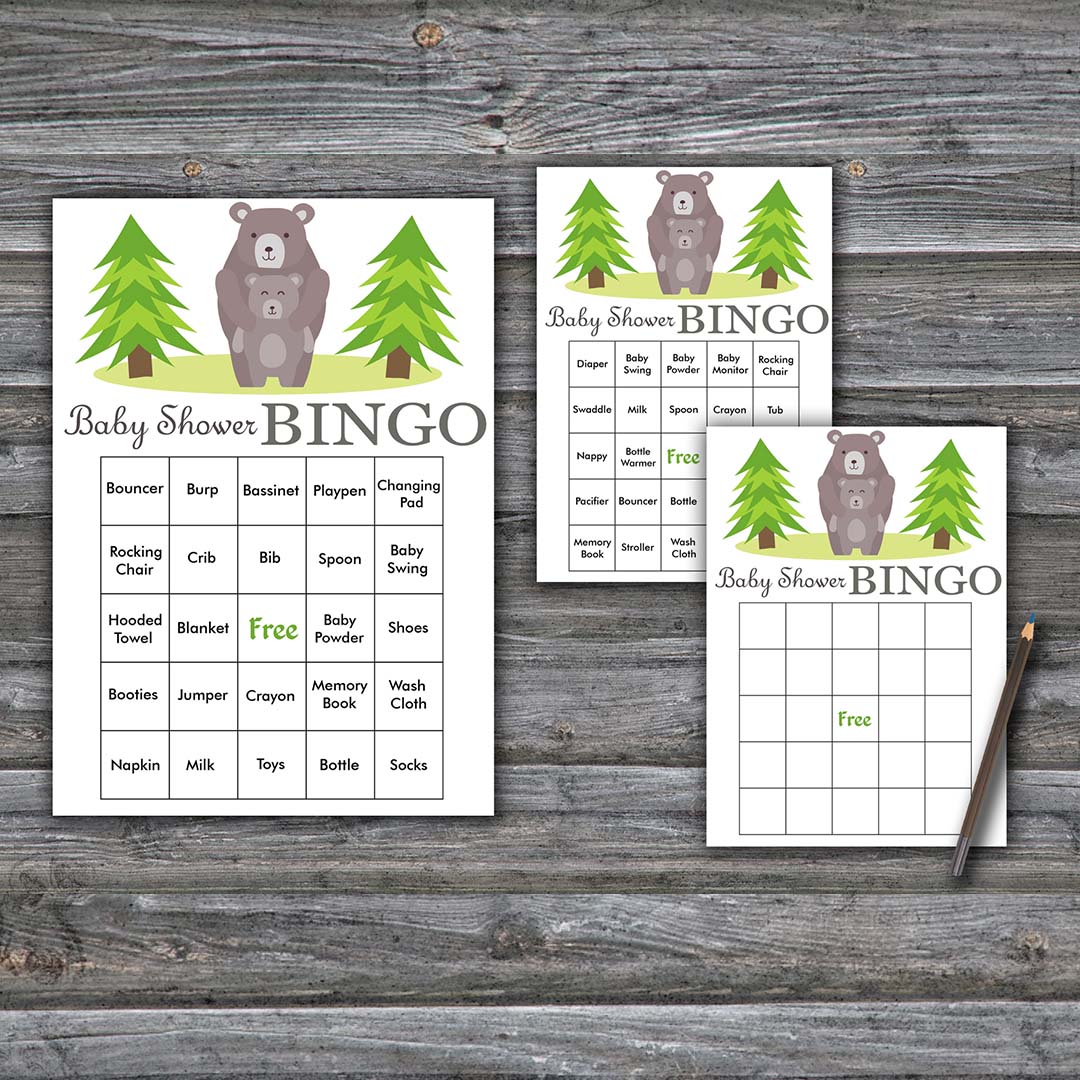 60 Bear Baby Shower Bingo Cards,Woodland animals Baby Shower - Inspire ...