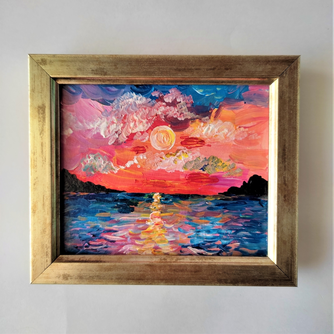 Sunset painting Sea sunset textured painting Sunset palette - Inspire ...