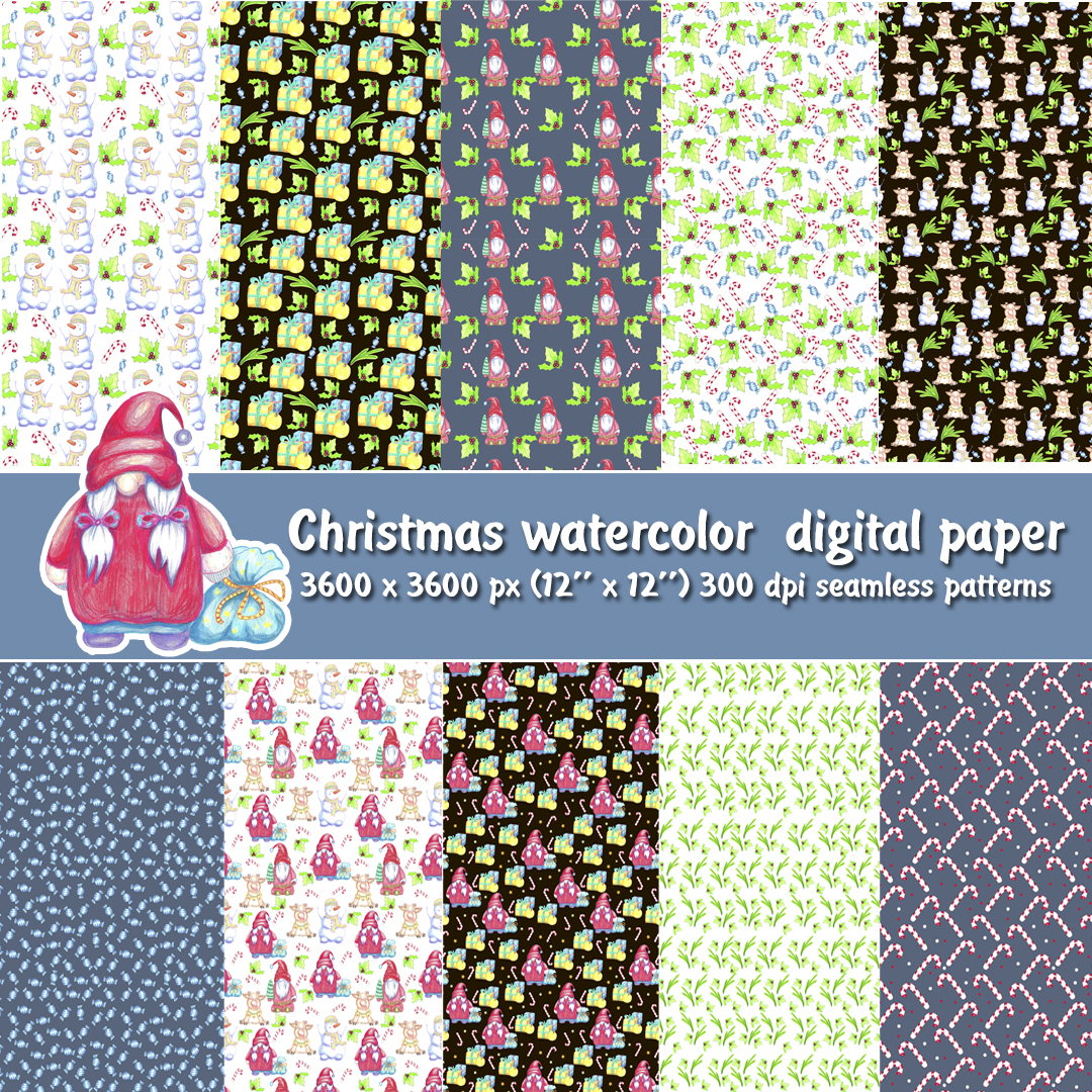 Watercolor Christmas Digital Paper. Hand painted winter seam - Inspire ...