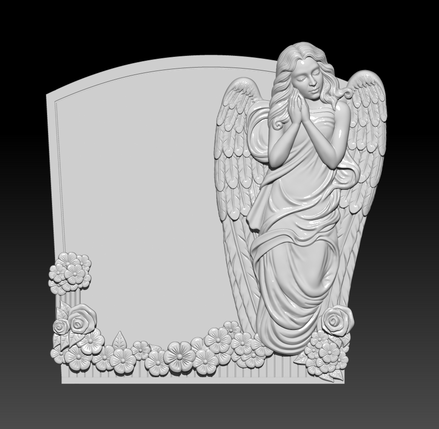 3D STL Model for CNC file Tombstone Angel with lilies | Inspire Uplift