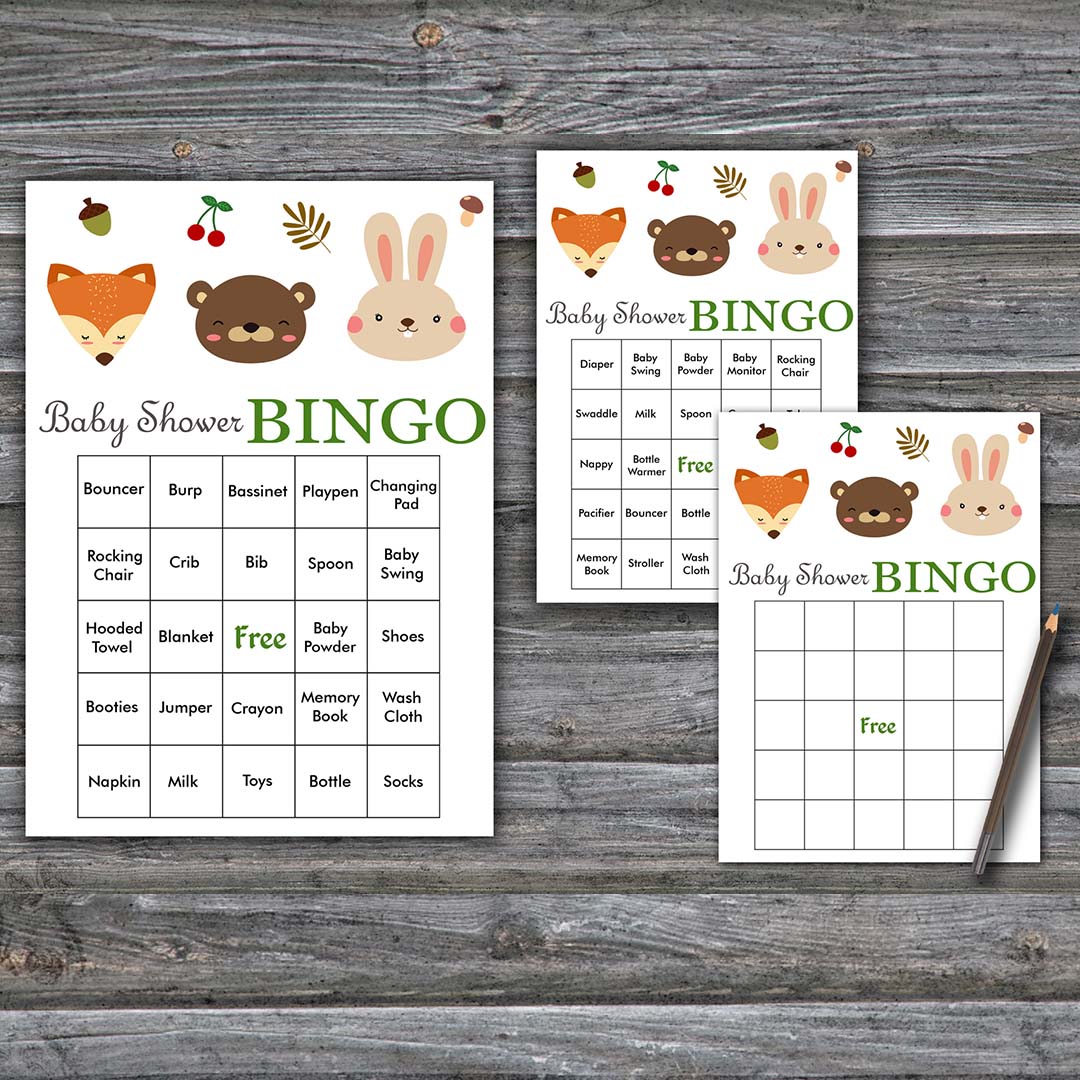 60 Woodland animals Baby Shower Bingo Cards,Woodland Baby Sh - Inspire ...