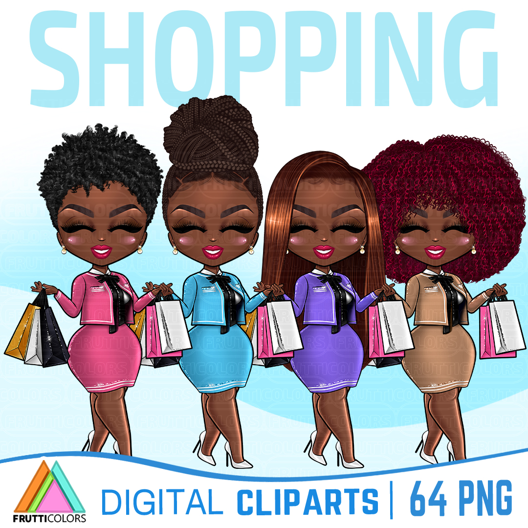 Shopping Clipart Bundle - Afro Fashion Dolls - Inspire Uplift