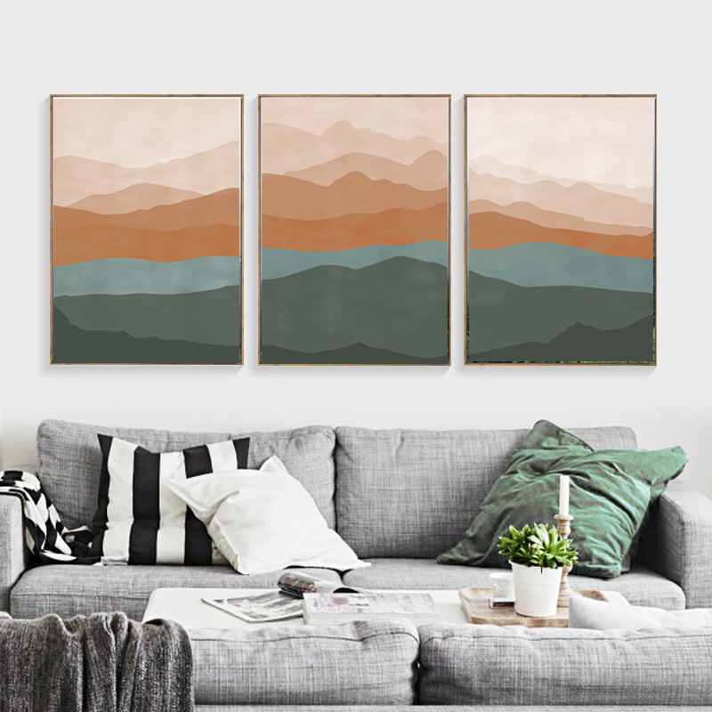 Mountain Modern Rust Green Wall Art Set Of 3 Prints Triptych - Inspire ...