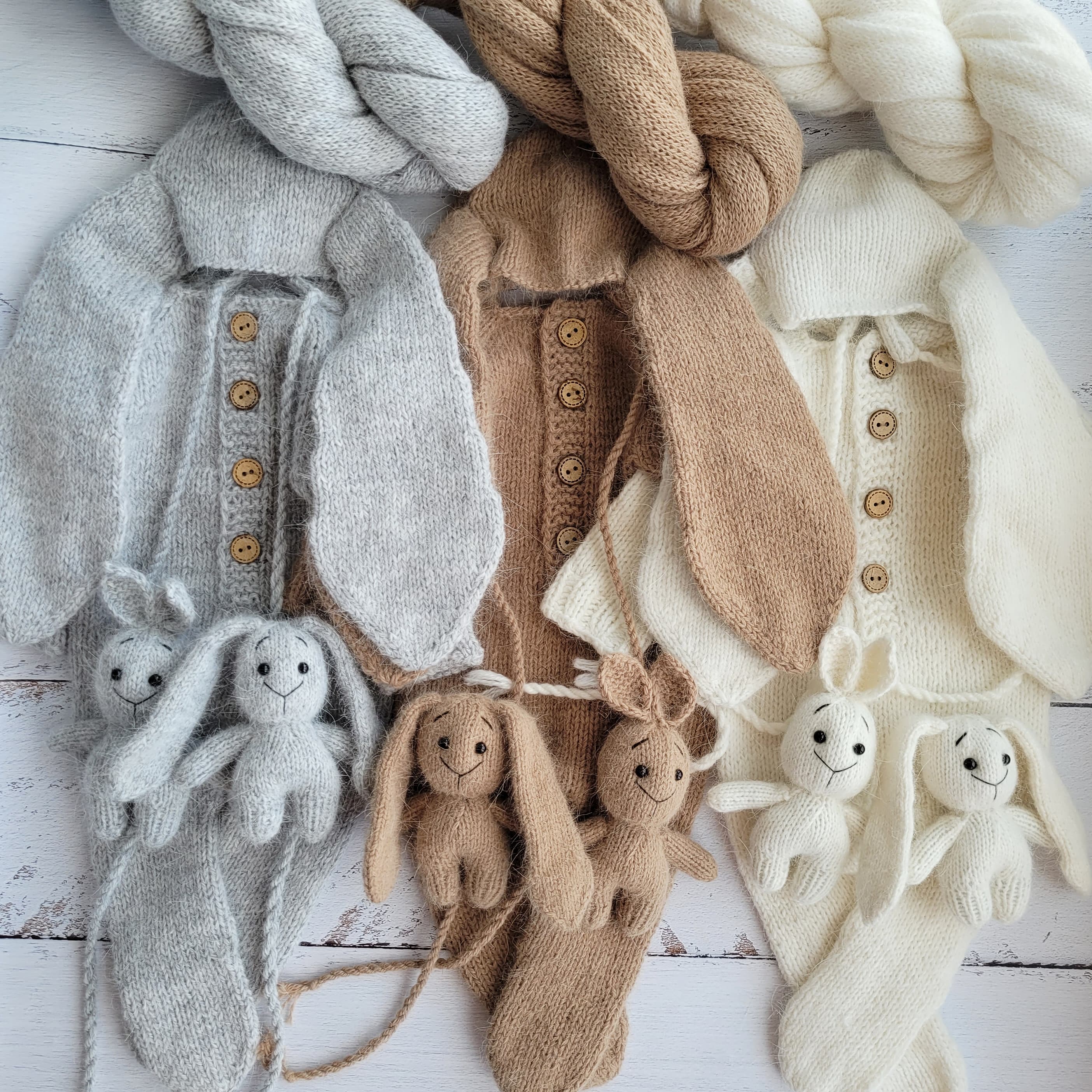 Bunny bonnet toy romper wrap. Newborn photo props - Inspire Uplift