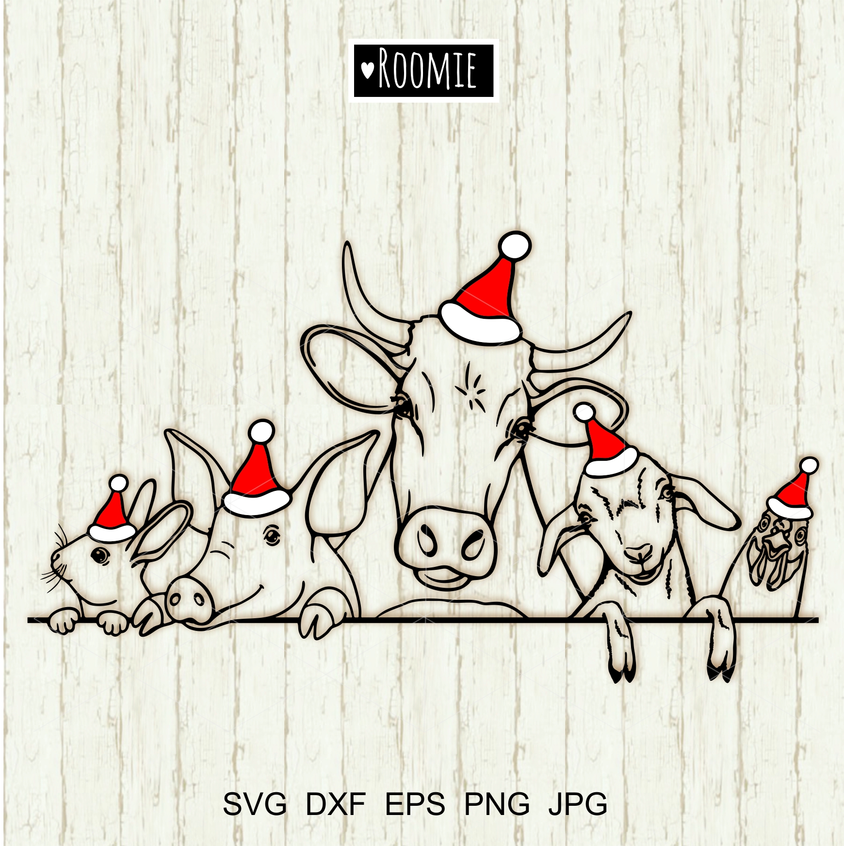 Christmas Farm Animals With Santa Hat Svg, Cow Pig Goat Roos - Inspire ...