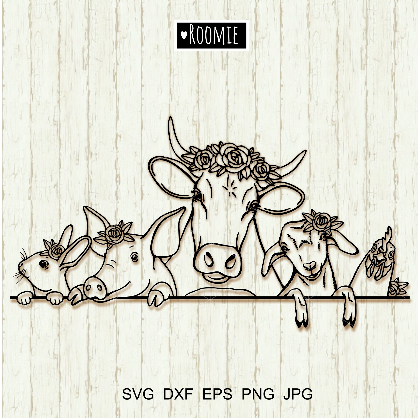 Farm Animals With Flowers SVG Cricut, Cow Pig Goat Rooster, | Inspire ...