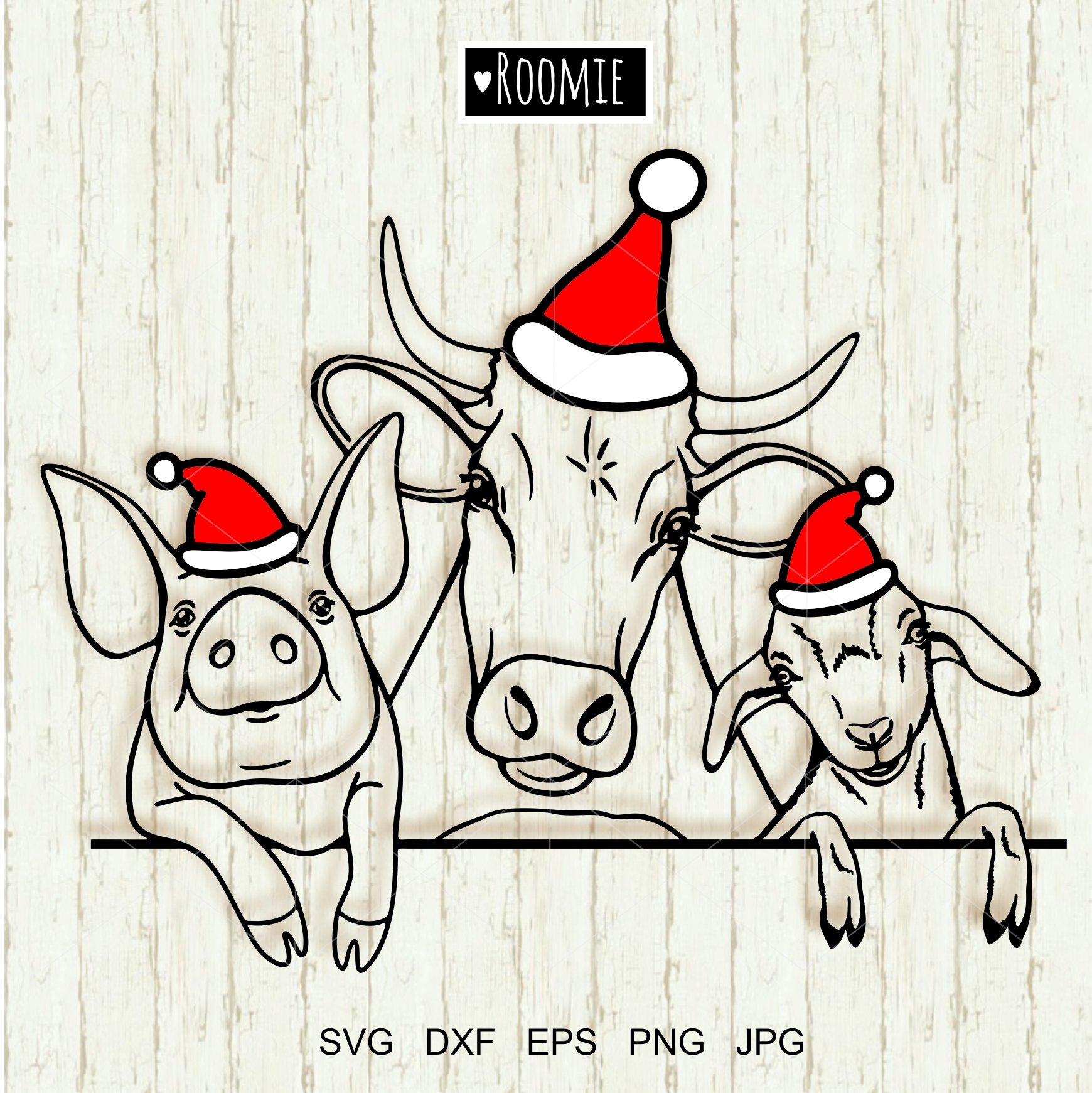 Christmas Farm Animals With Santa Hats Svg, Cow Pig Goat, Ch | Inspire ...