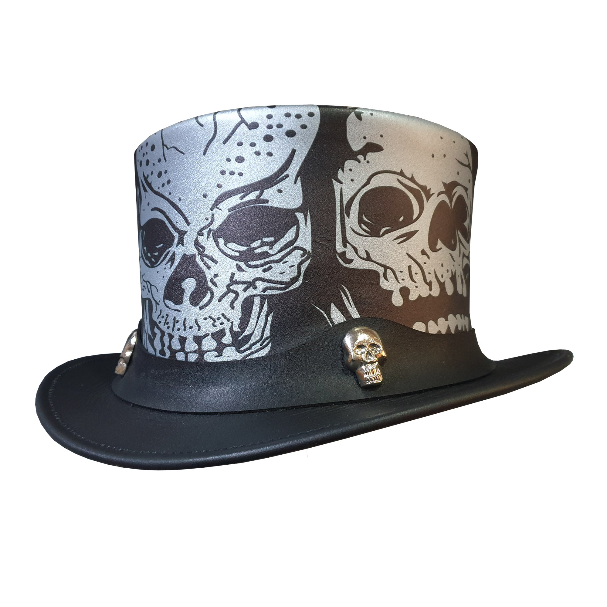 Silver Skulls Leather Top Hat | Inspire Uplift