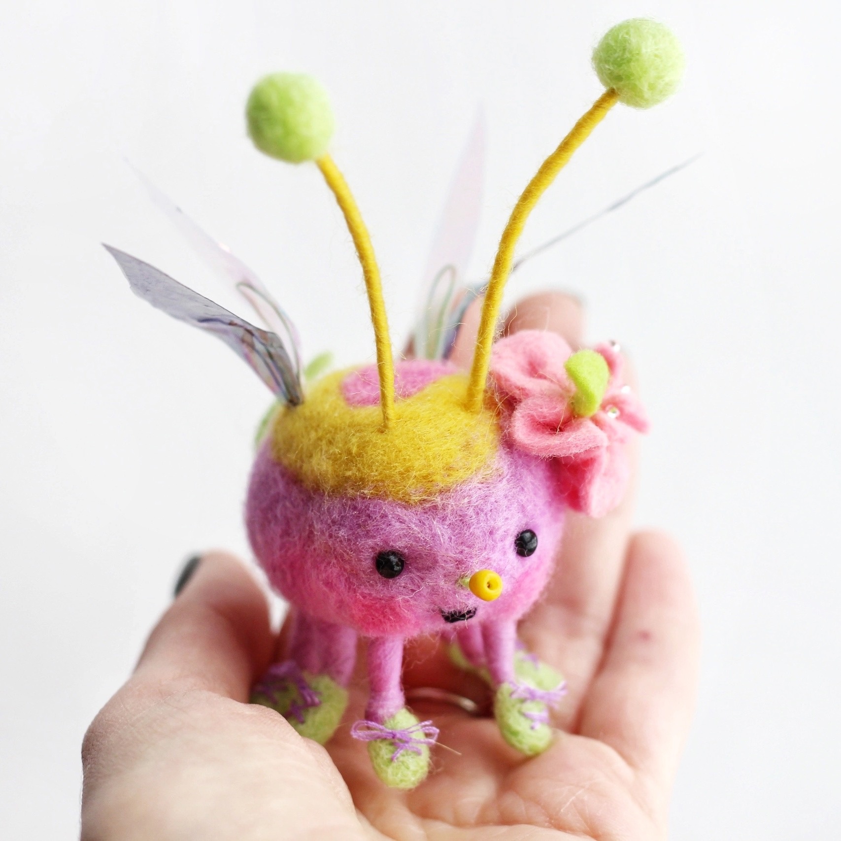 Cute pink wool toy for collectible, felted fantasy animal ha | Inspire ...