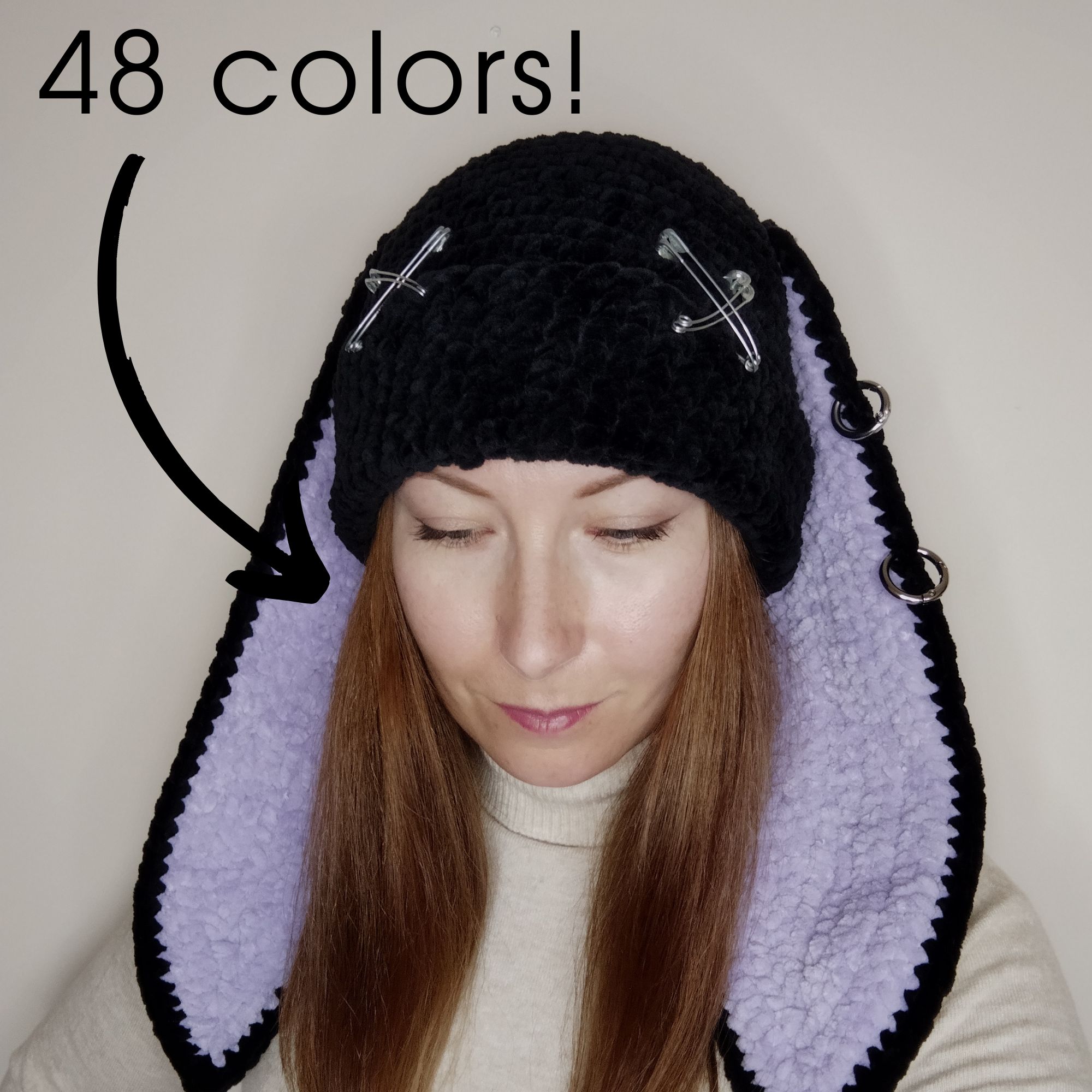 Black bunny beanie crochet Custom ears colors! Bunny ear hat | Inspire ...