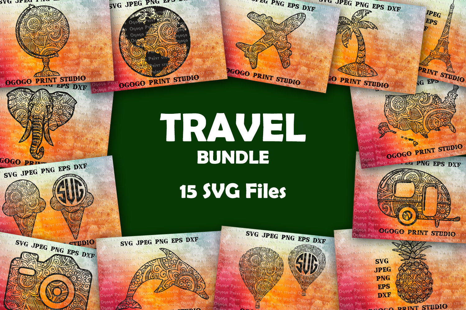 Travel Svg BUNDLE, 15 Mandala svg, Zentangle Svg, Boho svg | Inspire Uplift