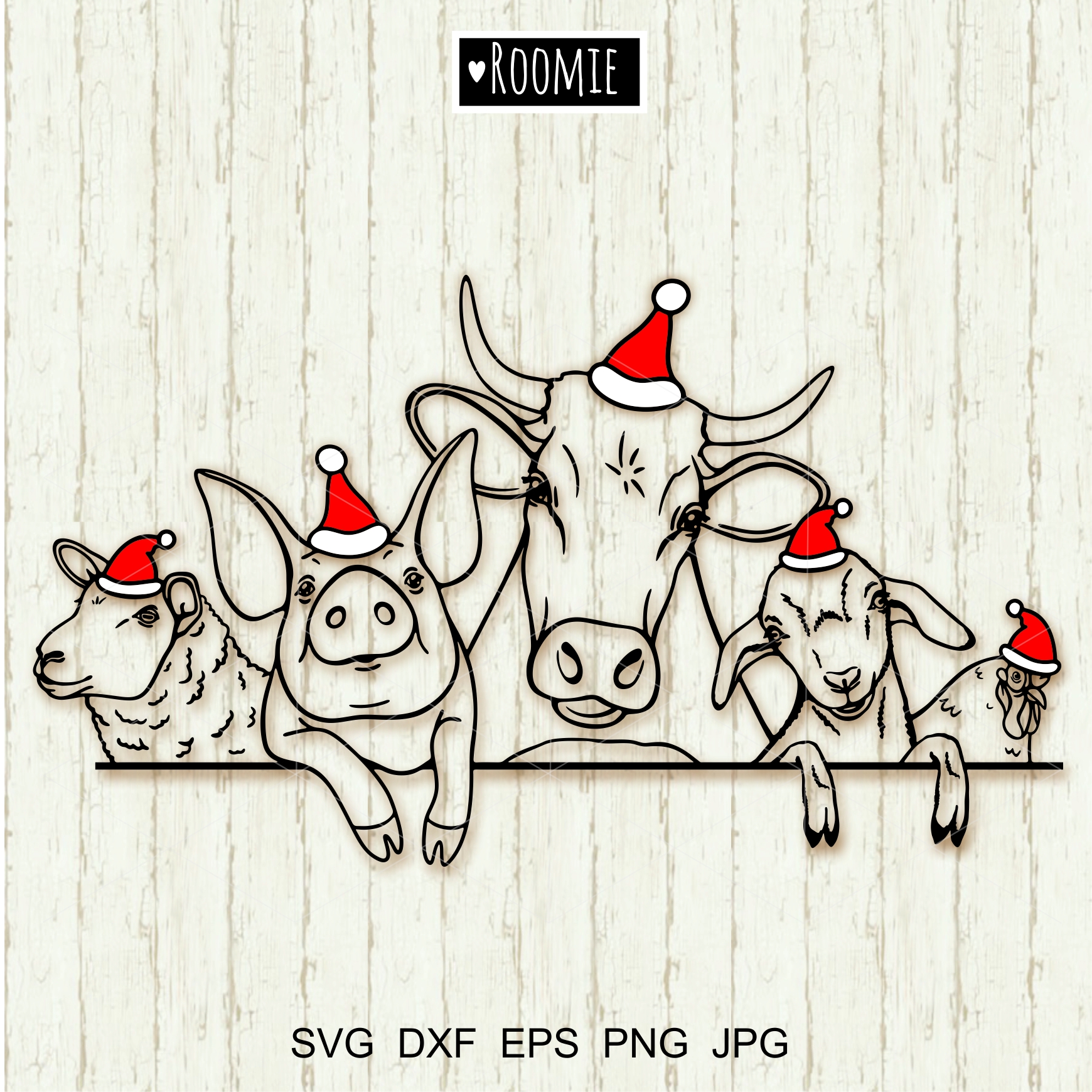 Christmas Farm Animals With Santa Hat Svg, Cow Pig Goat Roos | Inspire ...