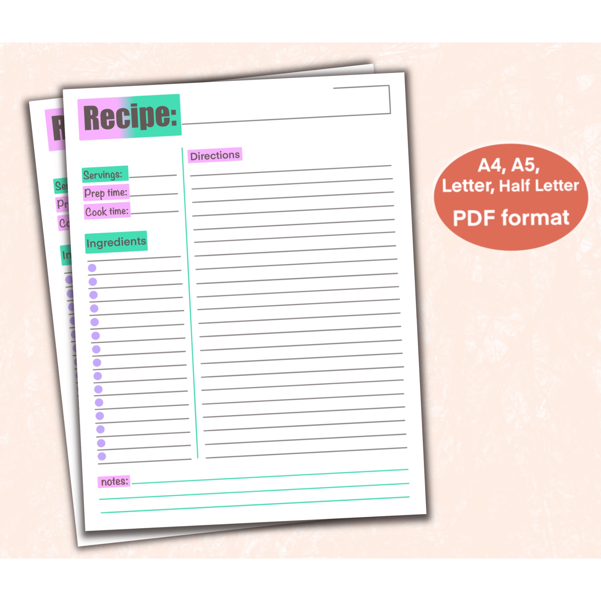 Recipe Template, Printable Recipe, Recipe Page, Cookbook Tem | Inspire ...
