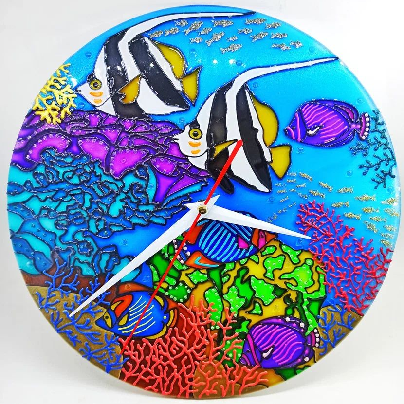 Ocean fish modern wall clock Handmade rainbow stained glass | Inspire ...