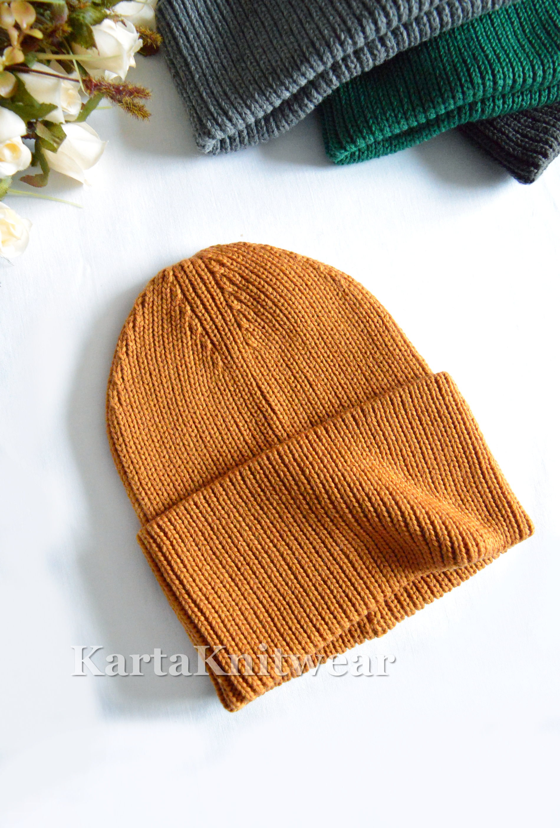 Hat knitted mustard orange color. Warm knit merino wool hat. - Inspire ...