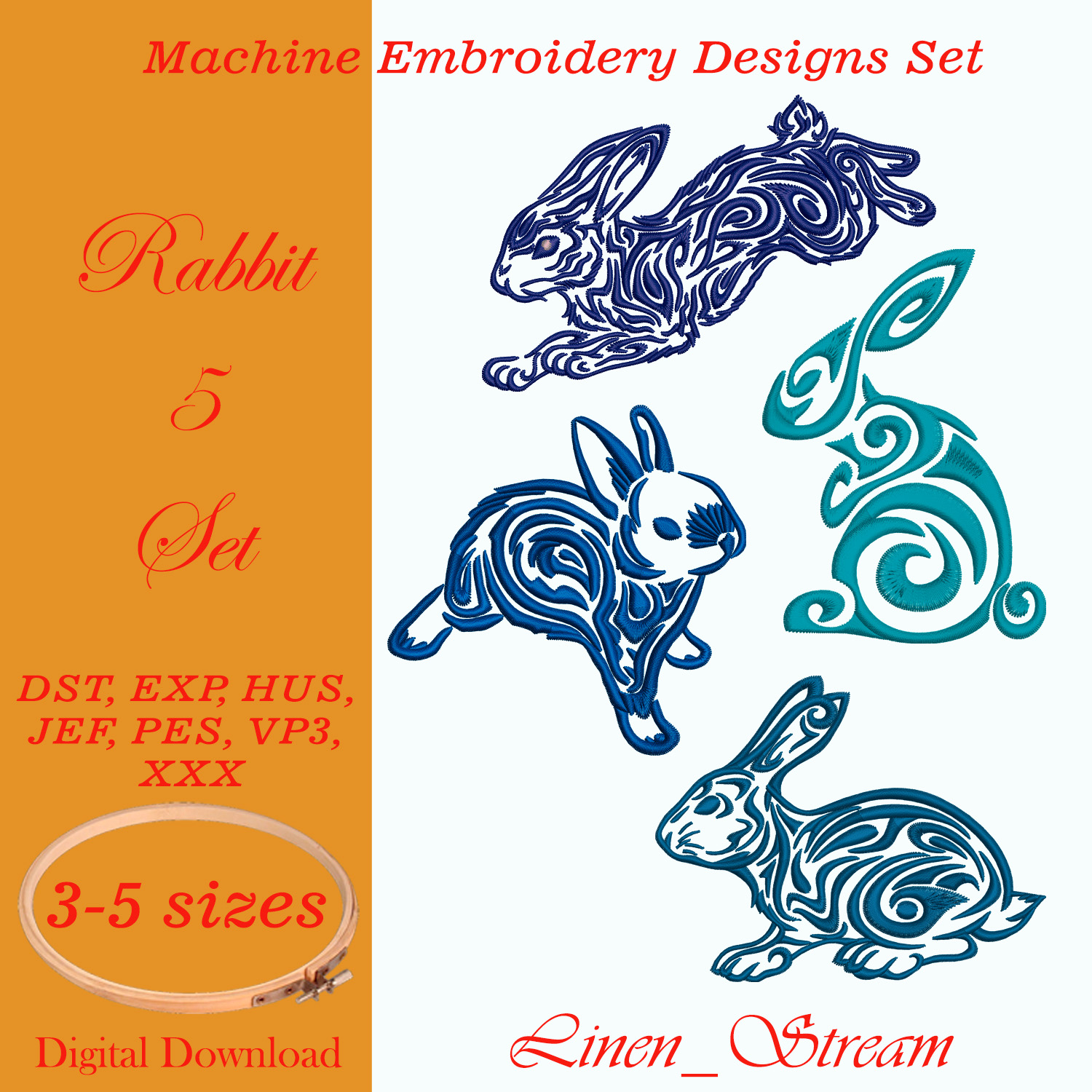 Happy New Year Rabbit Set of 4 emb.designs in 9 formats | Inspire Uplift