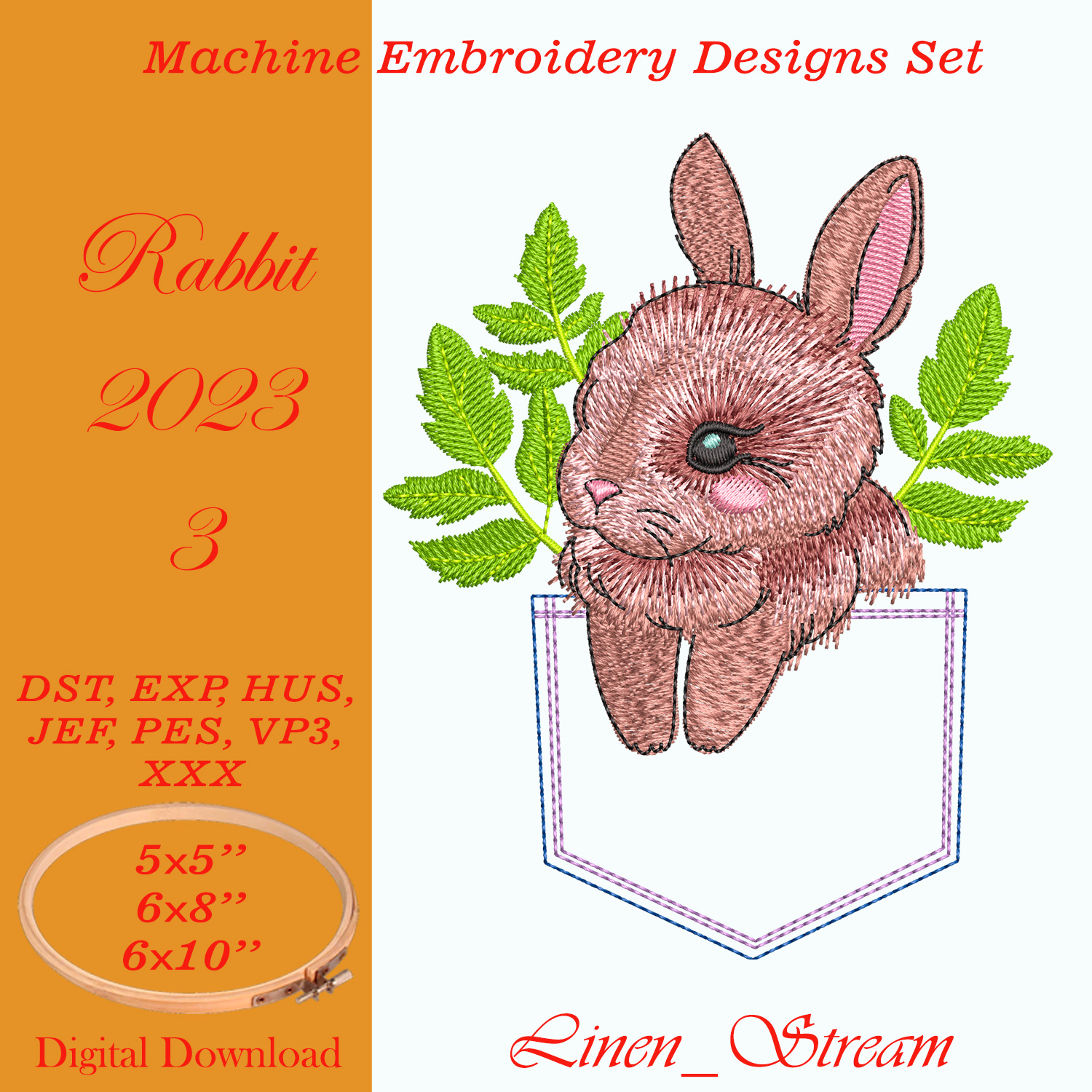 Cute Rabbit 3 embroidery design in 8 formats and 3 sizes | Inspire Uplift