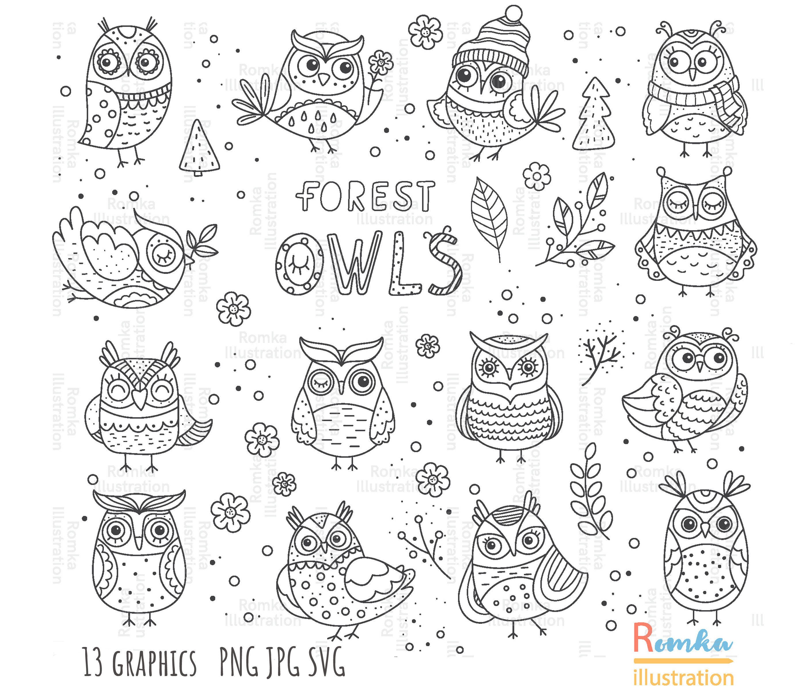 Owls Outline Svg, Owls Clip Art, Outline, Svg File, Hand Drawn, Png ...