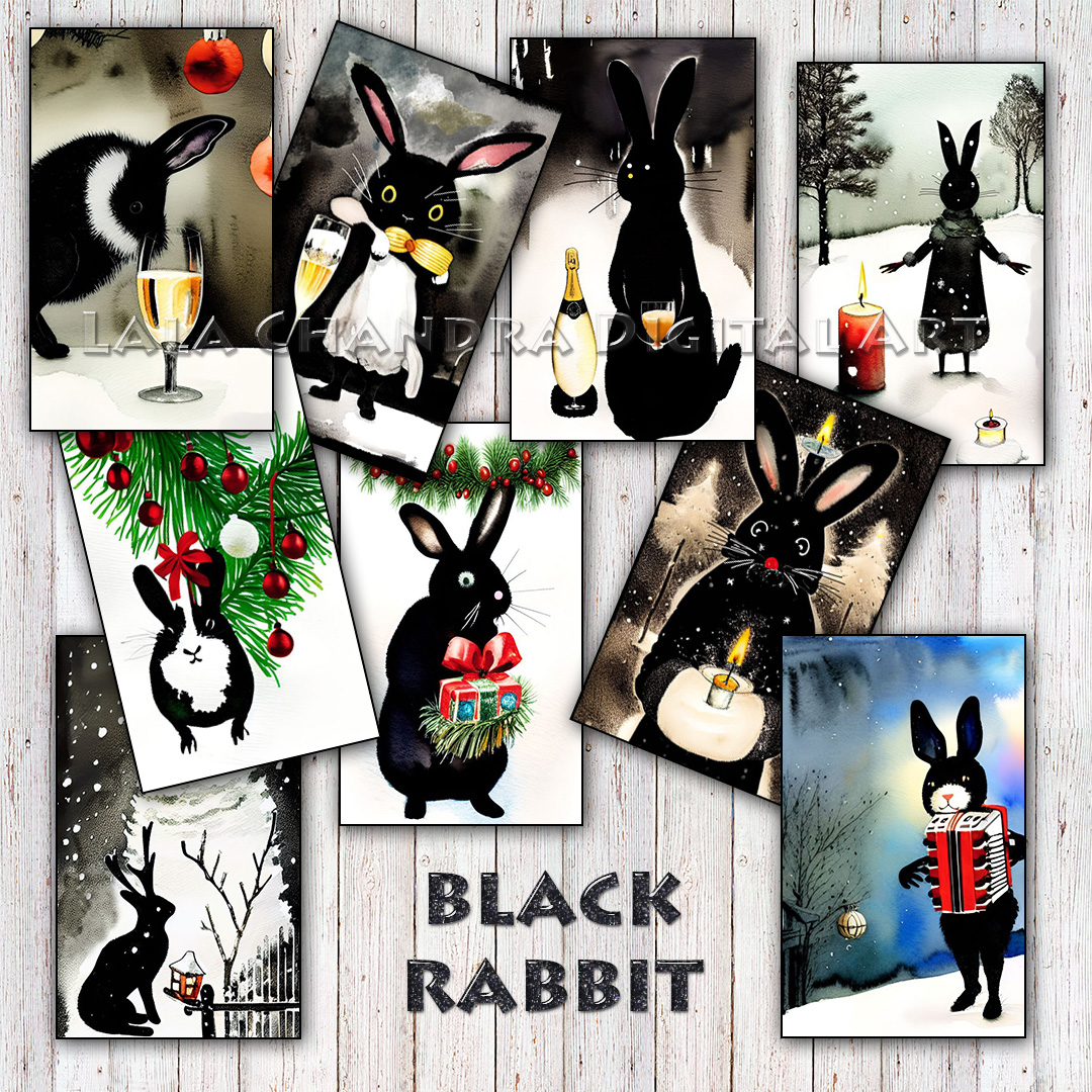 9 black Rabbits mini cards, ACEO Cards, Artist Cards, art j | Inspire ...