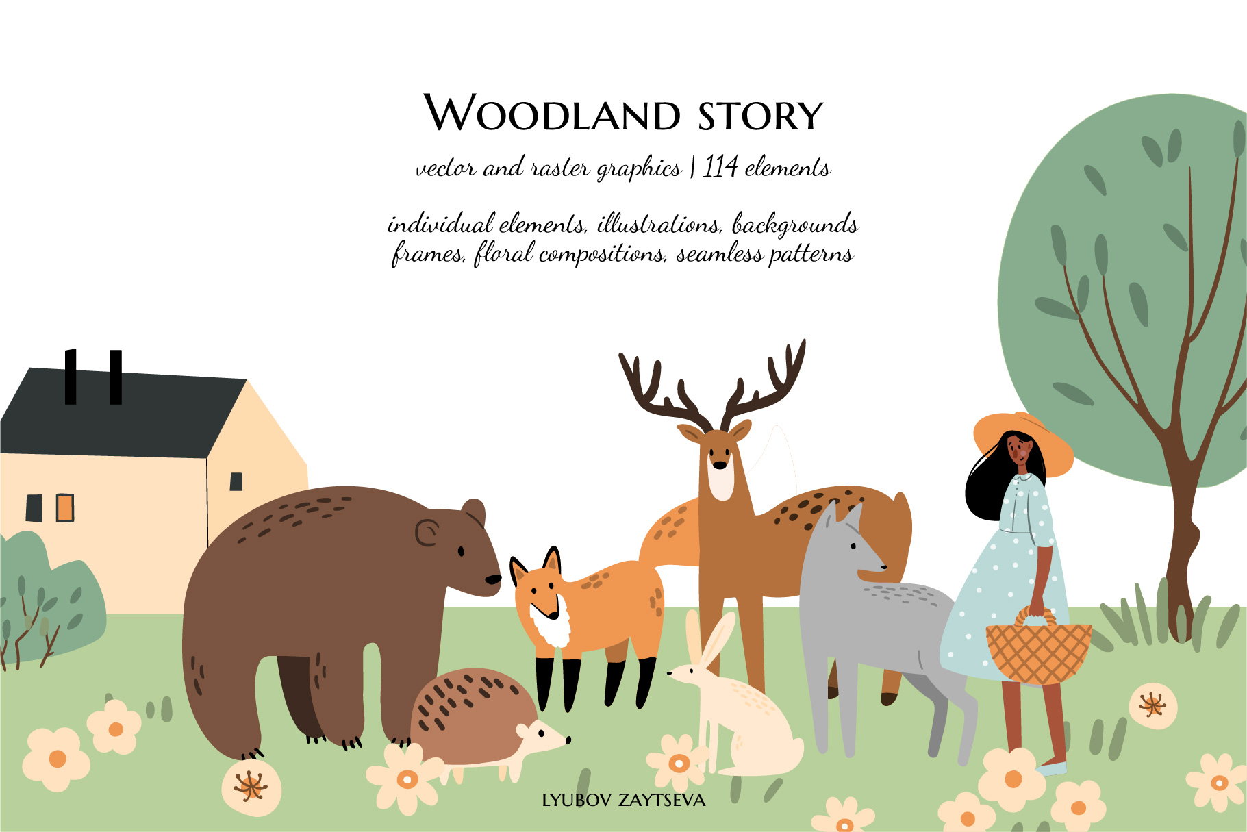 cute woodland animals clipart, girl in forest illustrations | Inspire ...