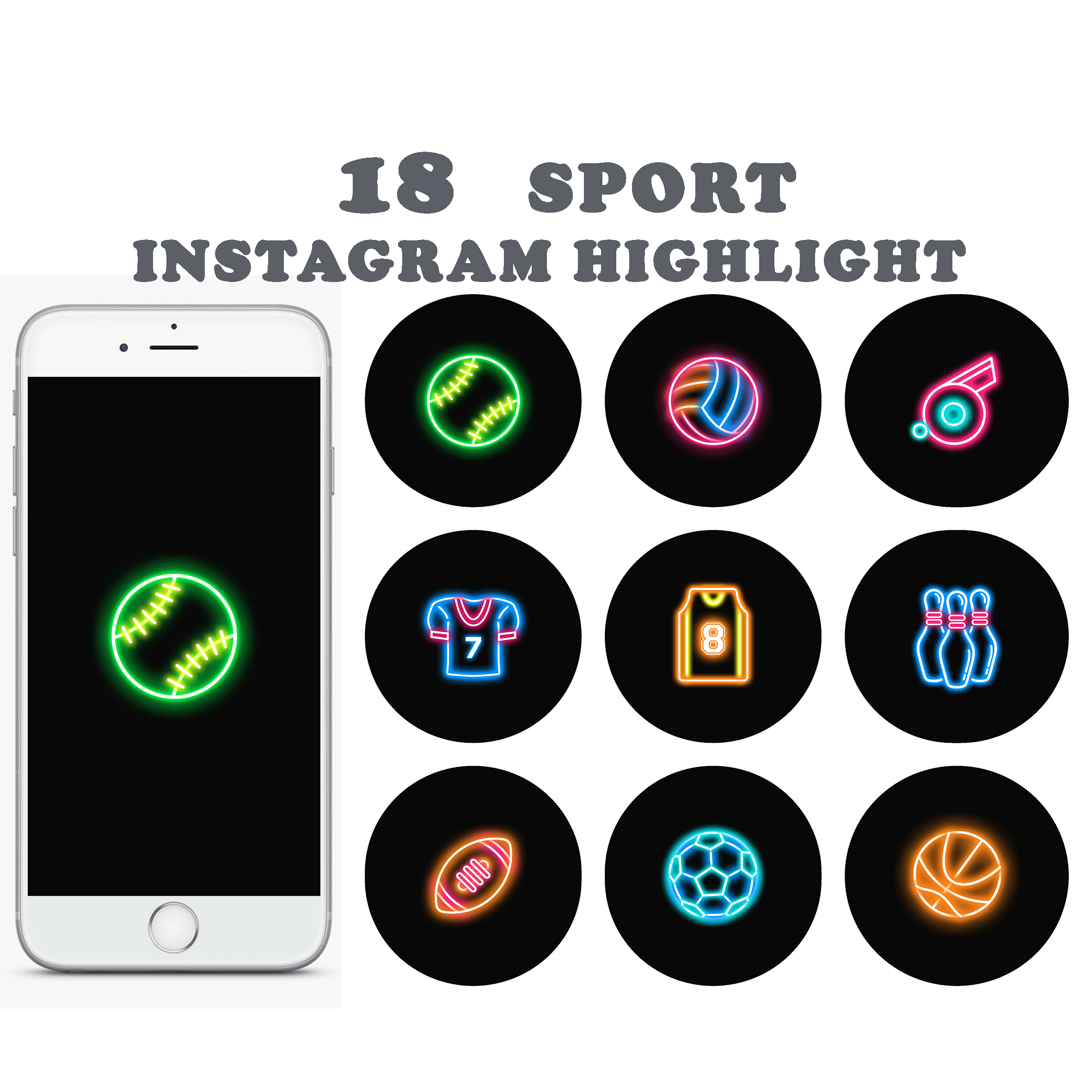 18 sport neon instagram highlight story covers. | Inspire Uplift