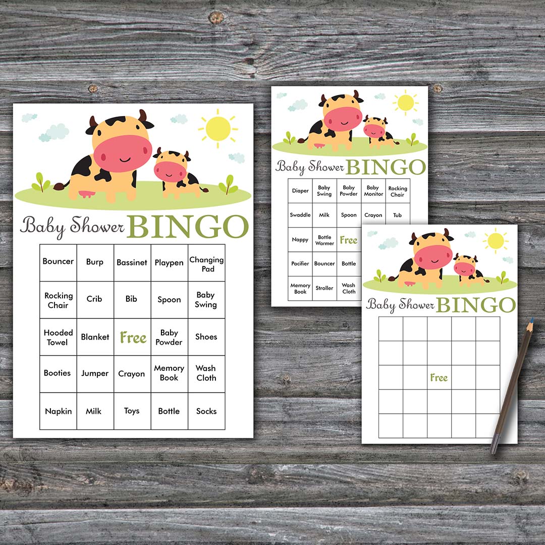 60 Cow Baby Shower Bingo Cards,Farm animals Baby Shower Bing - Inspire ...